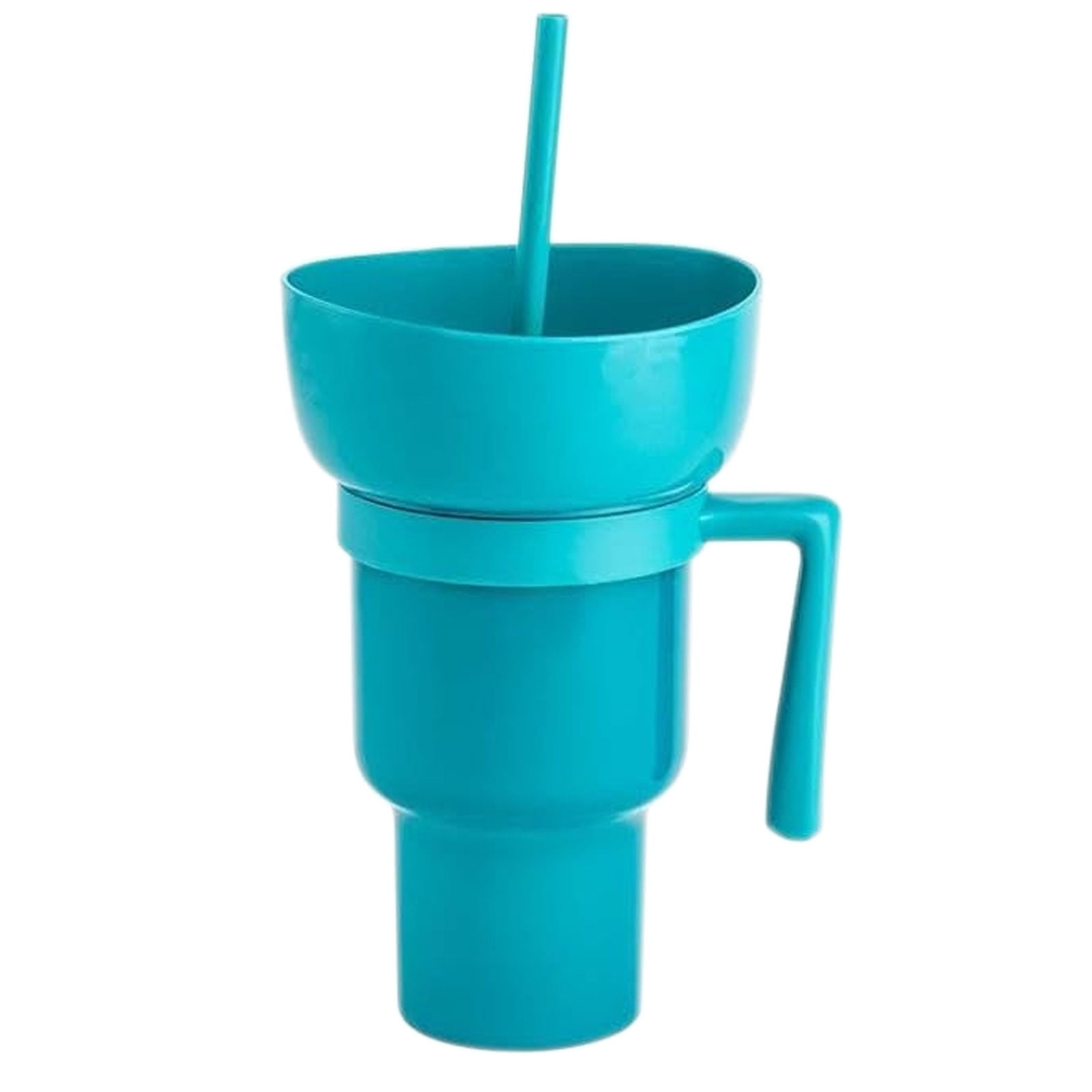 2-in-1 Snack Drink Cup with Handle & Straw, 33oz Plastic Portable Snack ...