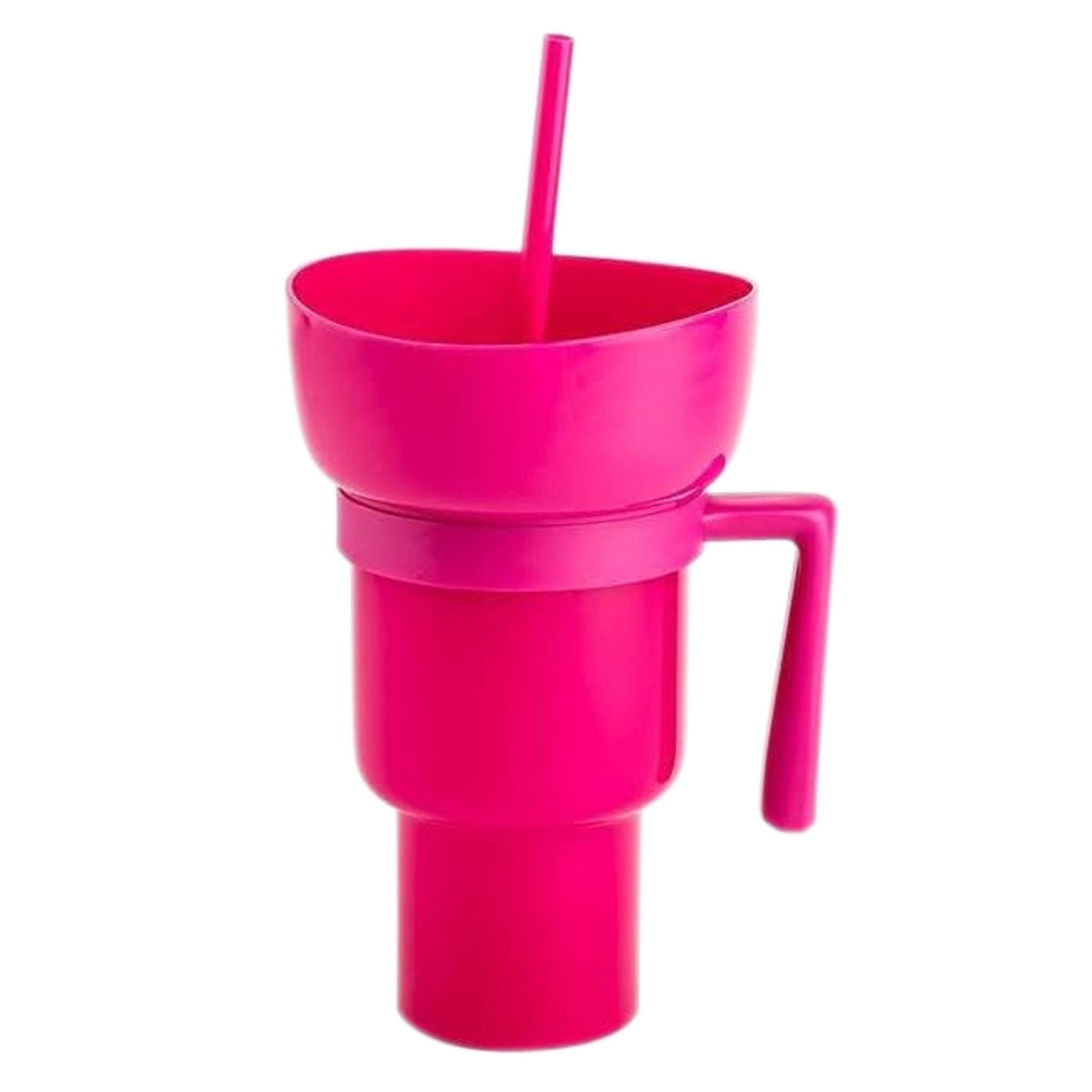 2-in-1 Snack Drink Cup with Handle & Straw, 33oz Plastic Portable Snack ...