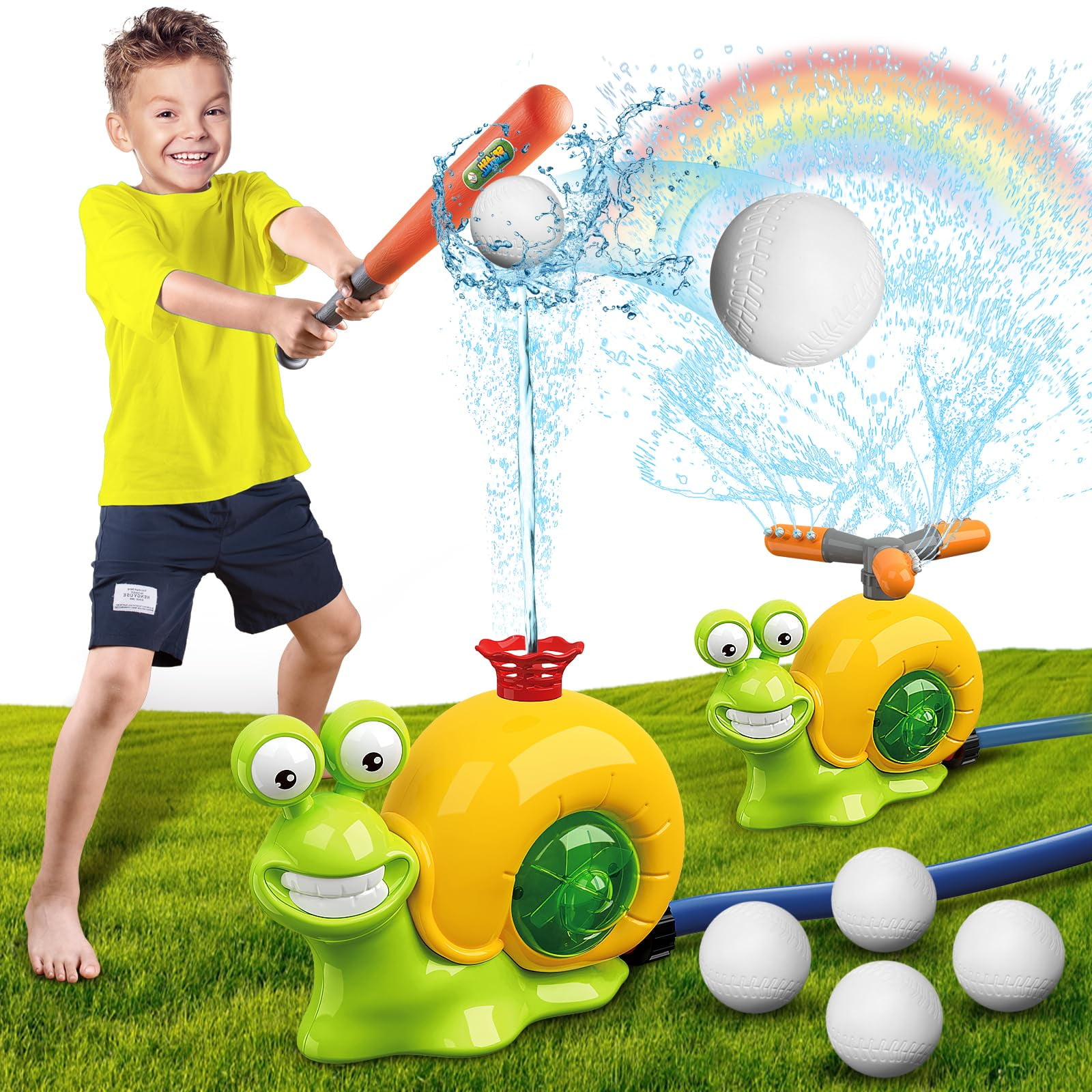 2-in-1 Snail Water Sprinkler Baseball Toys, 360° Rotating Spray Water ...