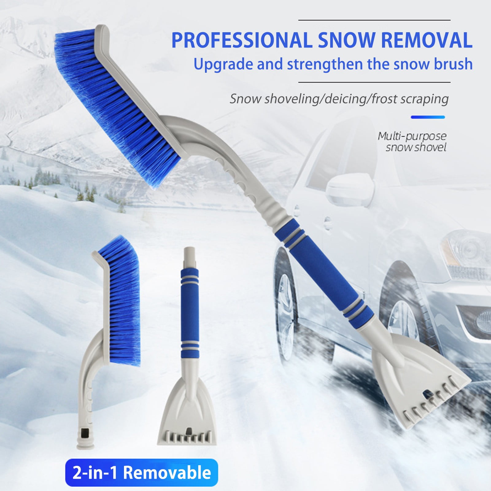 2-in-1 Snow Shovel Snow Brush Winter Snow Removal Tool Ice Scraper ...