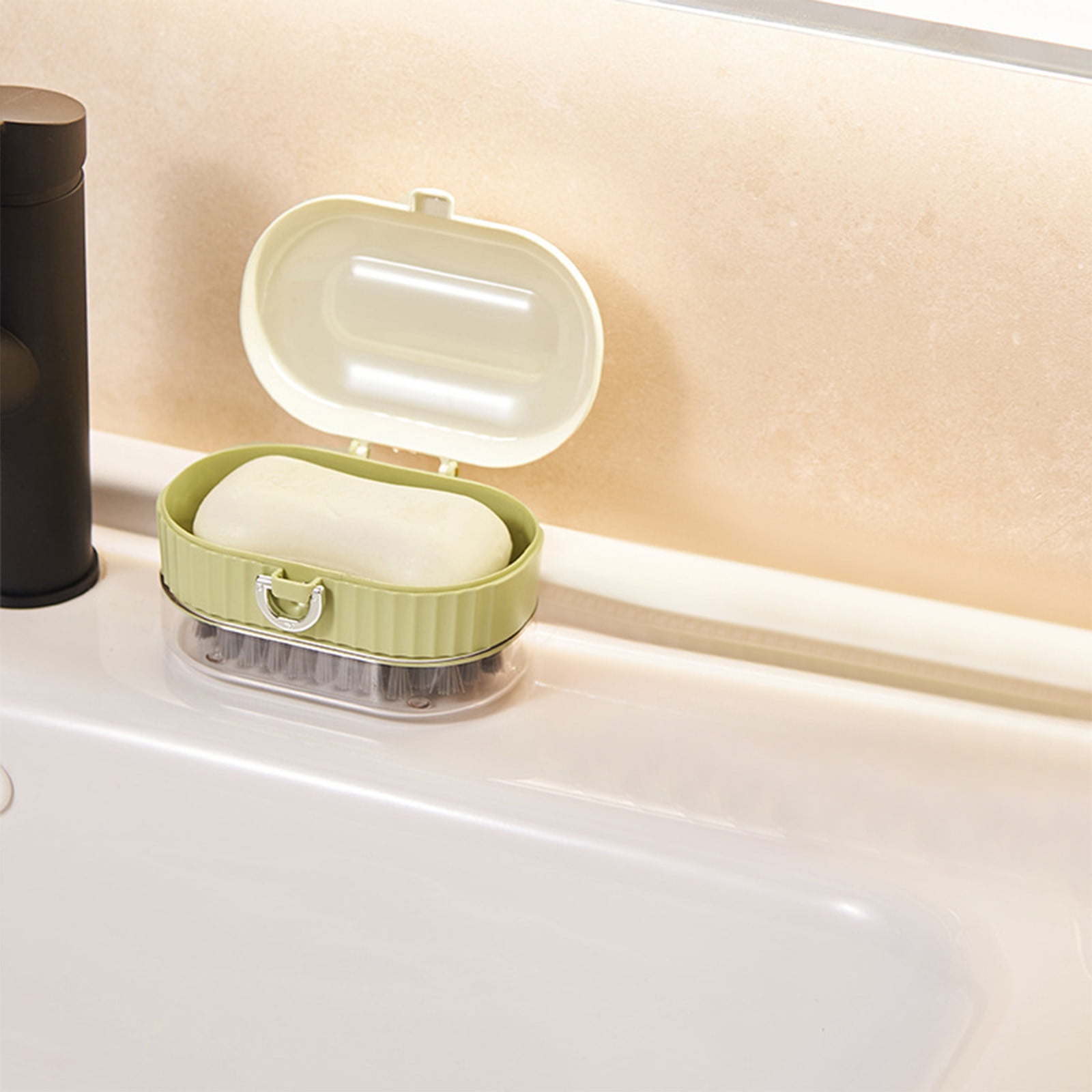 2-in-1 Soap Dispenser Box, Soap Storage Rack with Cleaning Brush, Tilt ...