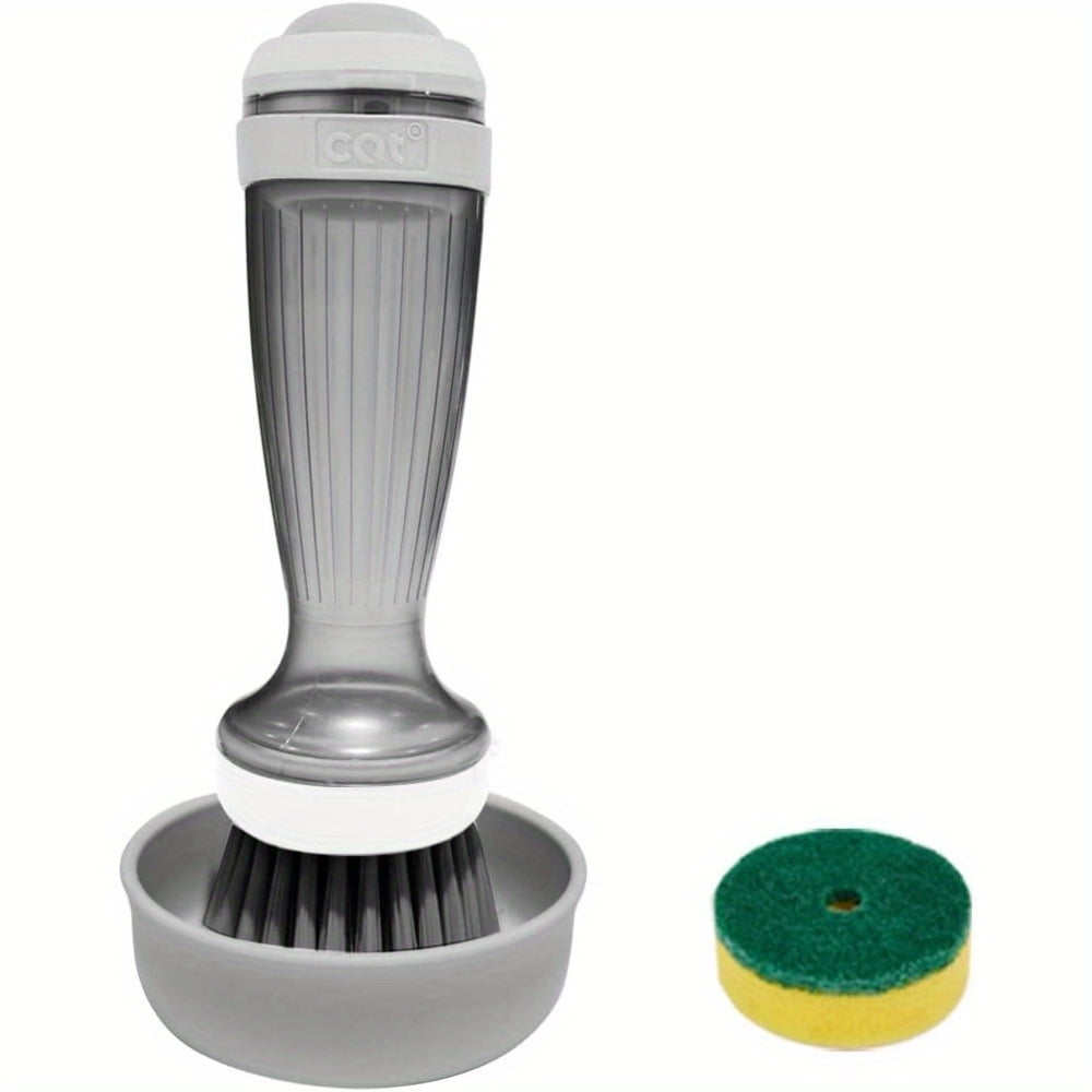 2-in-1 Soap Dispensing Dish Brush Set with Stand and Replacement Sponge ...
