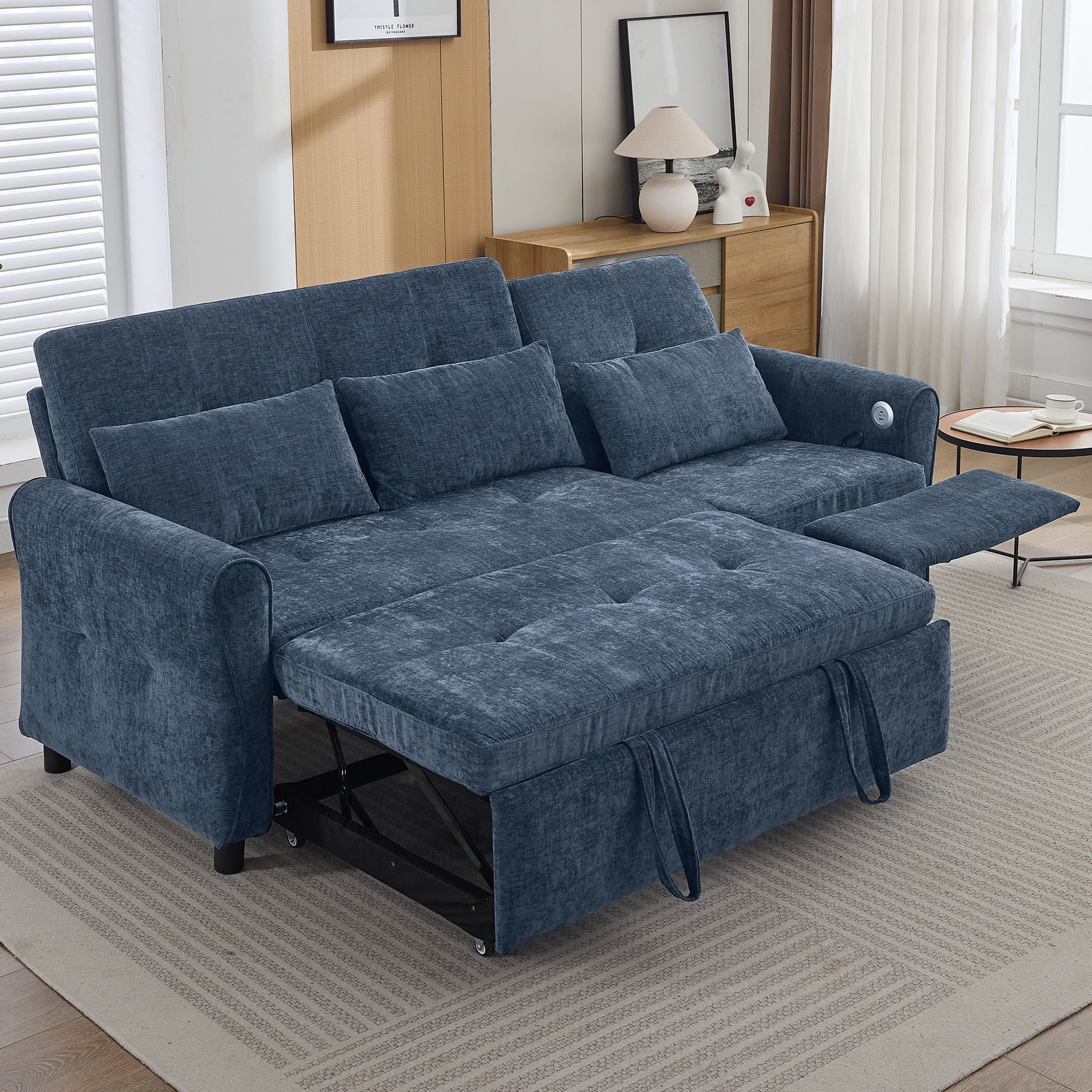 2-in-1 Sofa 82" Three-seater Sofa with a Sofa Bed and a Reversible ...