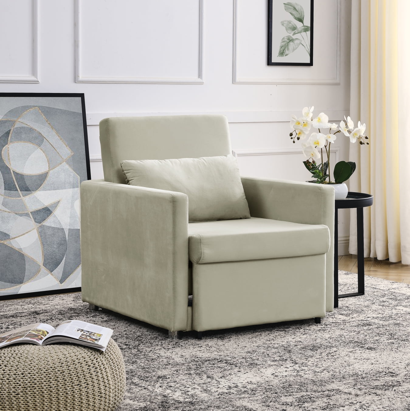 2-in-1 Sofa Bed Chair with One Pillow, Velvet Convertible Chair Bed ...