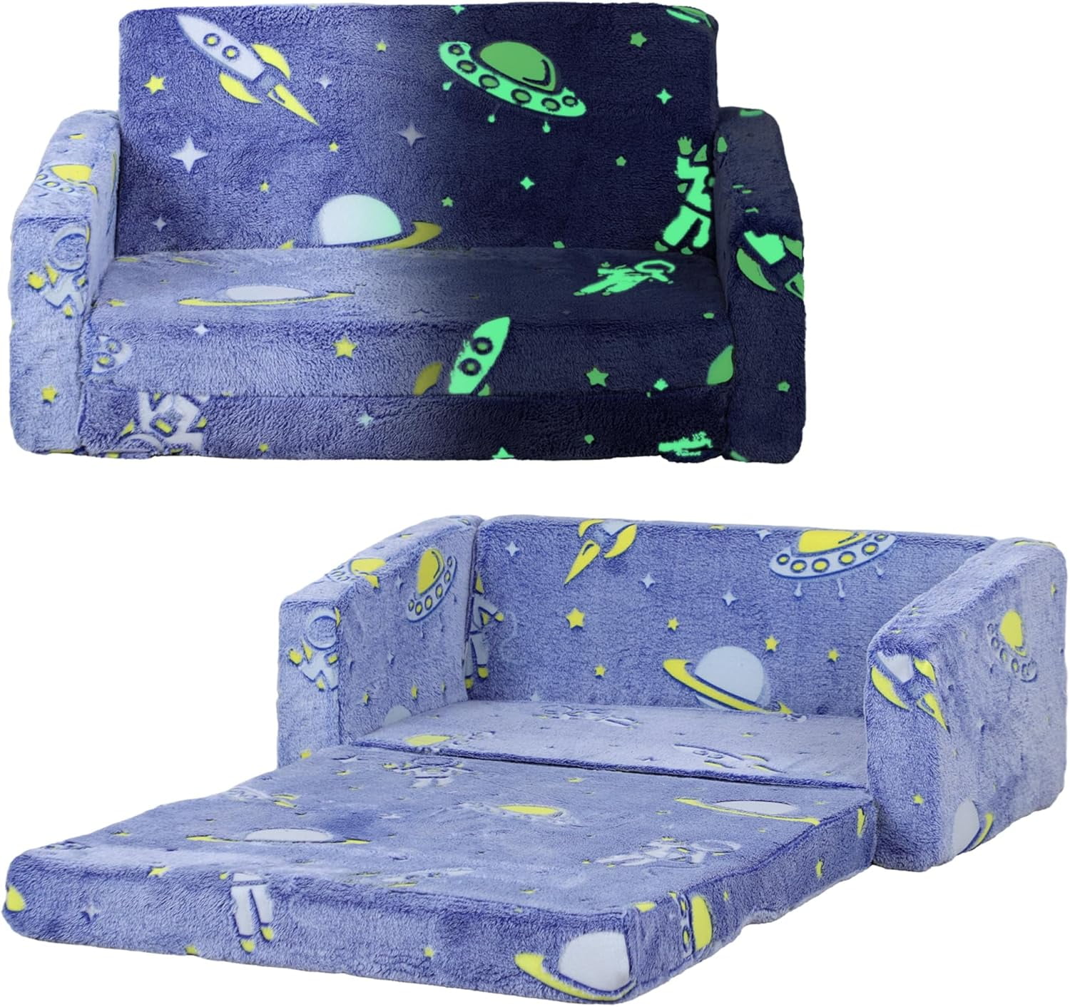 2 in 1 Sofa Chair, Couch with Glow in The Dark Cosmic Patten, Washable ...