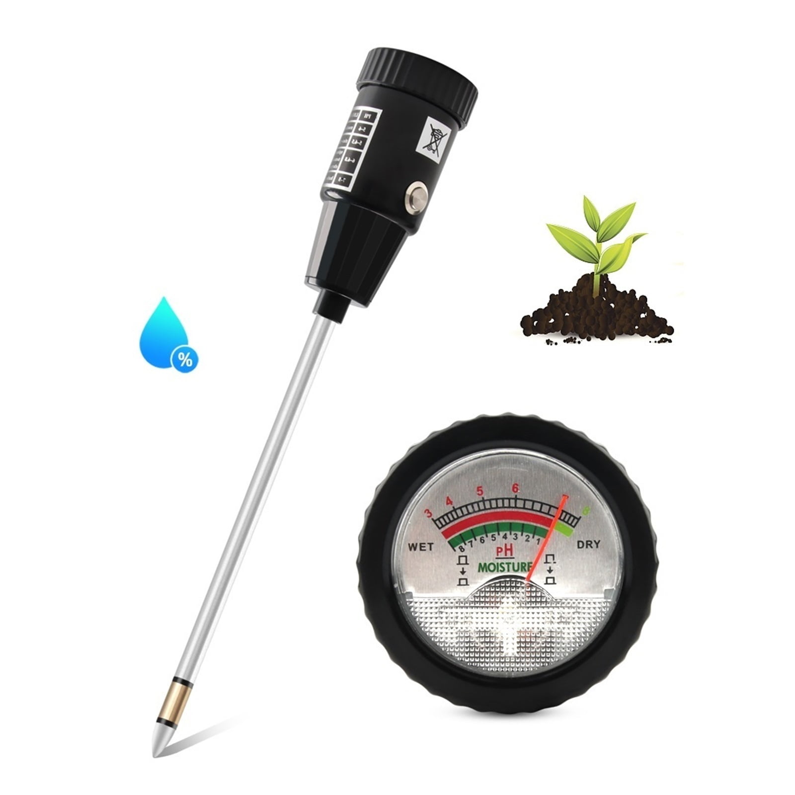 2 in 1 Soil Moisture PH/ Humidity Meter Metal Long Probe Soil Analyzer ...