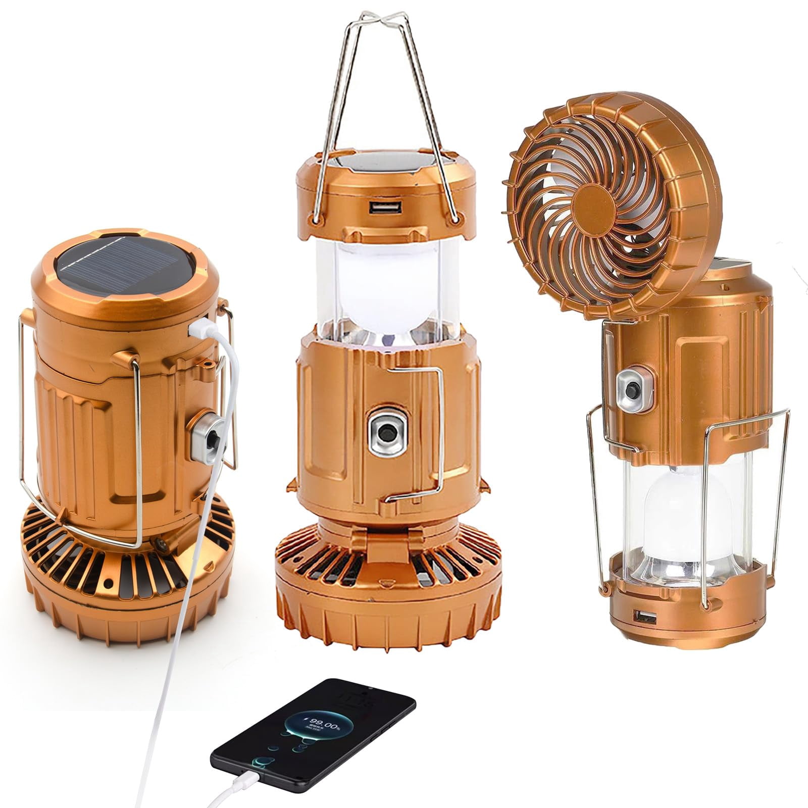 2-in-1 Solar Camping Lantern & Portable Fan, Rechargeable 3-Way Power ...