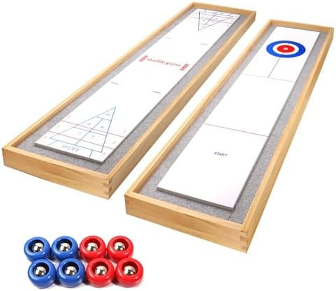 2-in-1 Solid Wood Shuffleboard and Curling Tabletop Game Board Set with ...