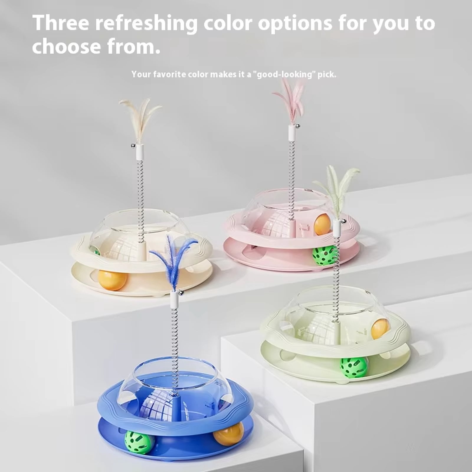 2-in-1 Sping Teaser Cat Toy – Food Leakage Interactive Ball Track Add ...