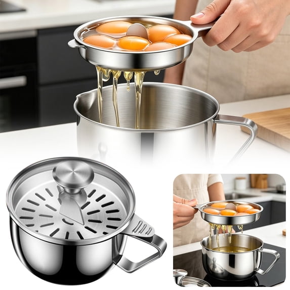 2-in-1 Stainless Steel Egg White Separator Cup with Lid, Egg Yolk ...