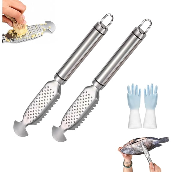 2‑in‑1 Stainless Steel Fish Scaler & Ginger Garlic Grater, Professional ...