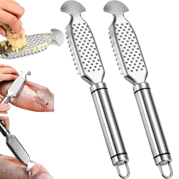 2-in-1 Stainless Steel Fish Scaler + Ginger Grater, Fish Scale Remover ...