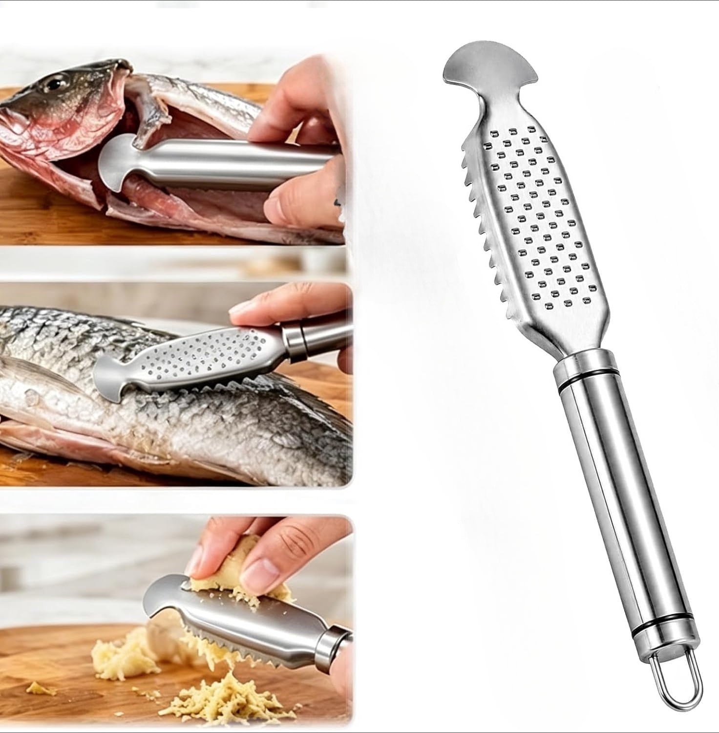 2-in-1 Stainless Steel Fish Scaler & Ginger Grater – Multifunction Fish ...