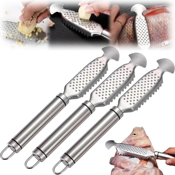 2-in-1 Stainless Steel Fish Scaler + Ginger Grater, Multifunction ...
