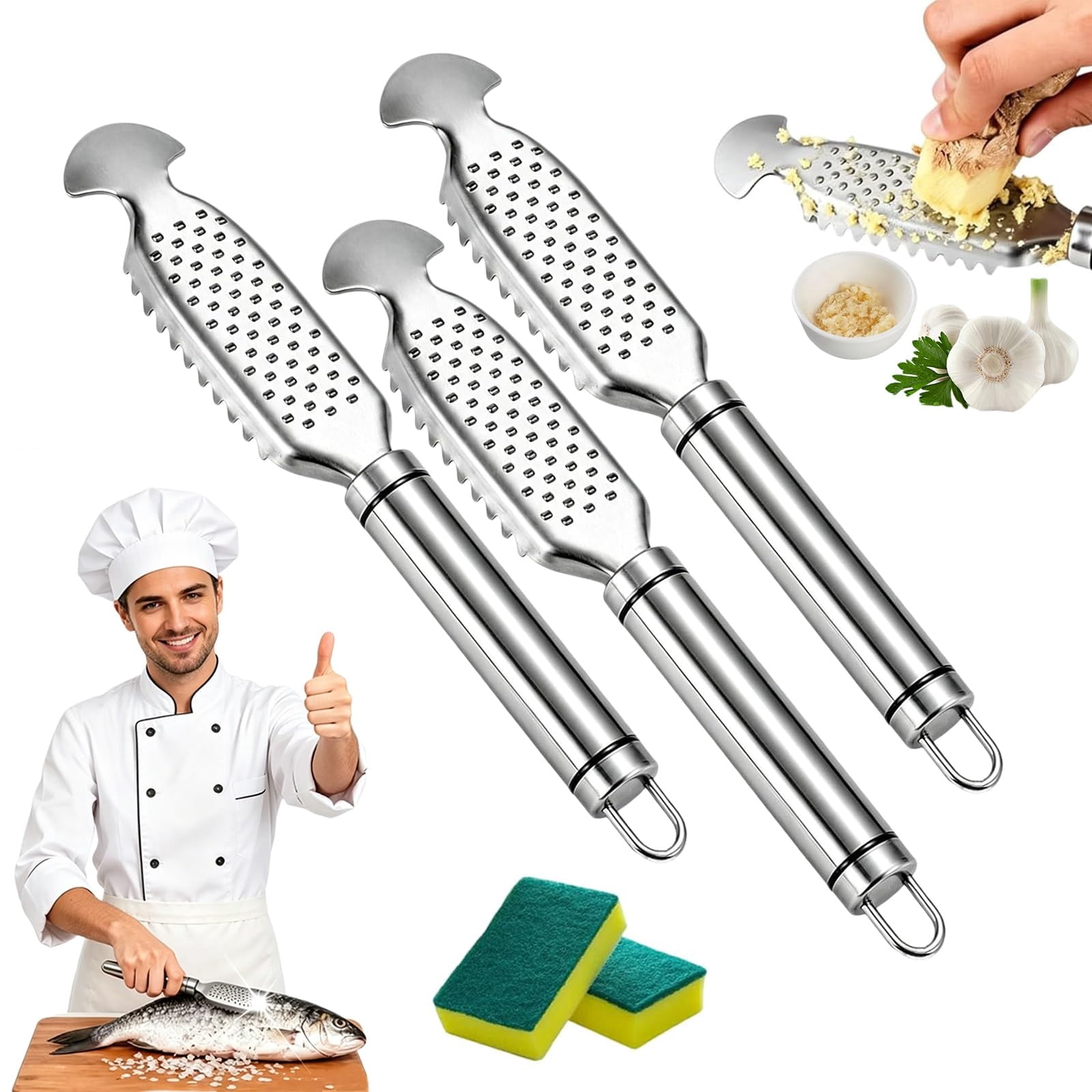 2-in-1 Stainless Steel Fish Scaler Ginger Grater – Professional Fish ...