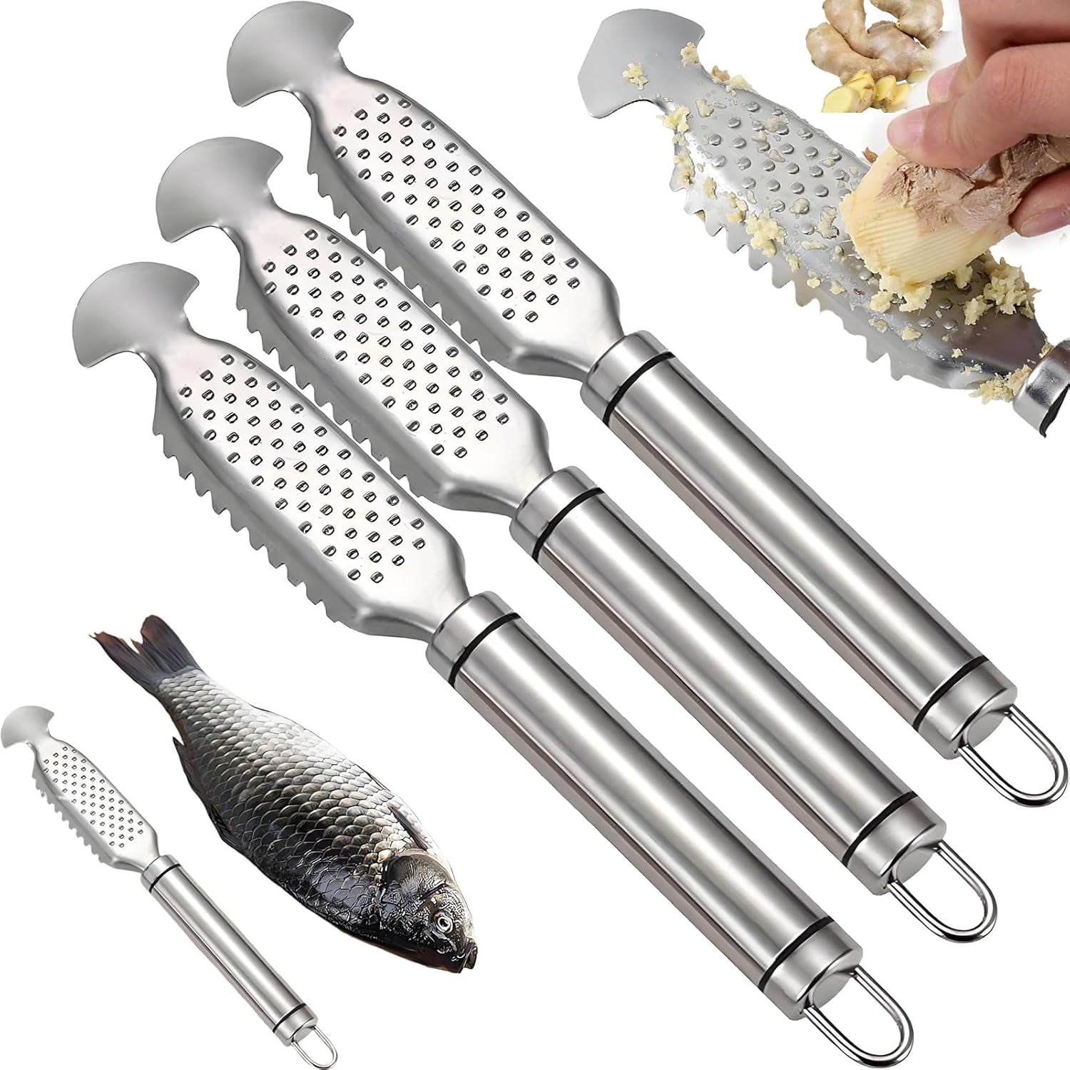 2-in-1 Stainless Steel Fish Scaler + Ginger Grater, Stainless Steel ...