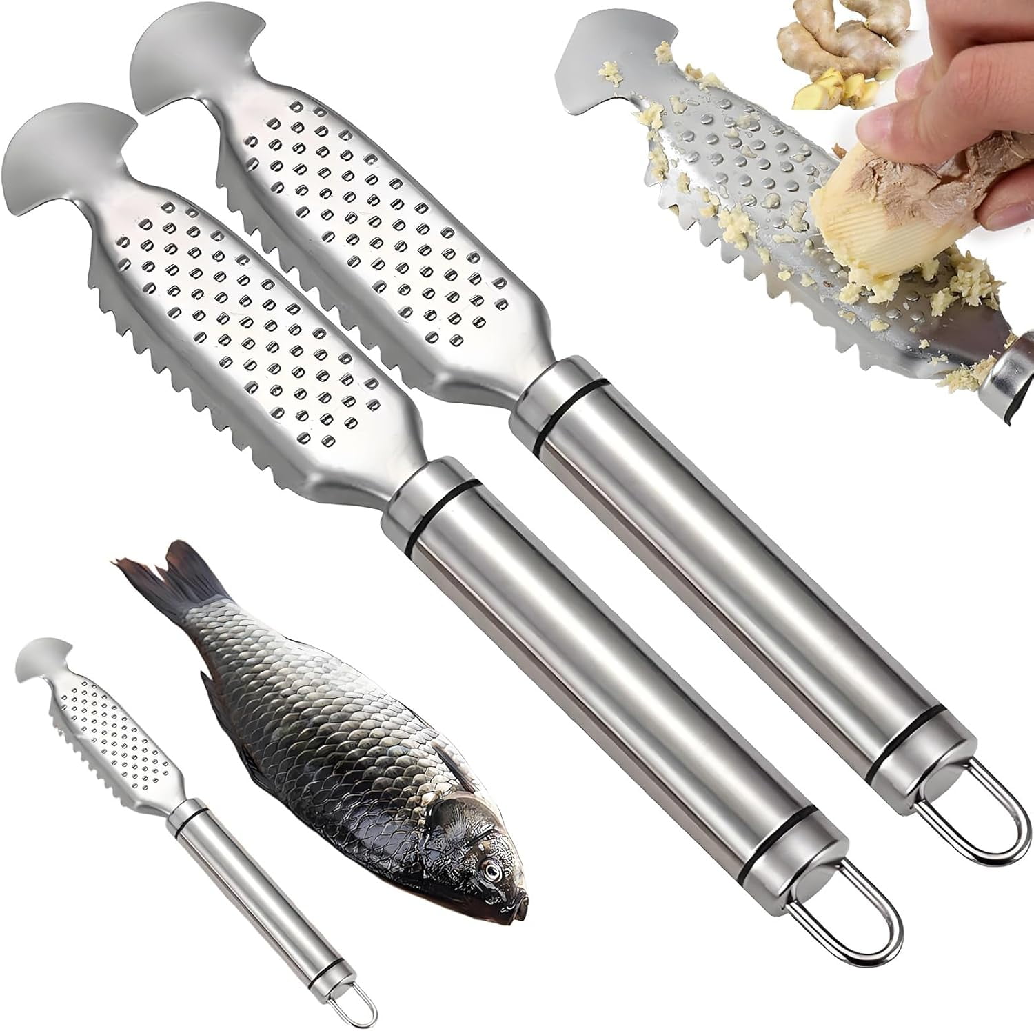 2-in-1 Stainless Steel Fish Scaler + Ginger Grater, Stainless Steel ...