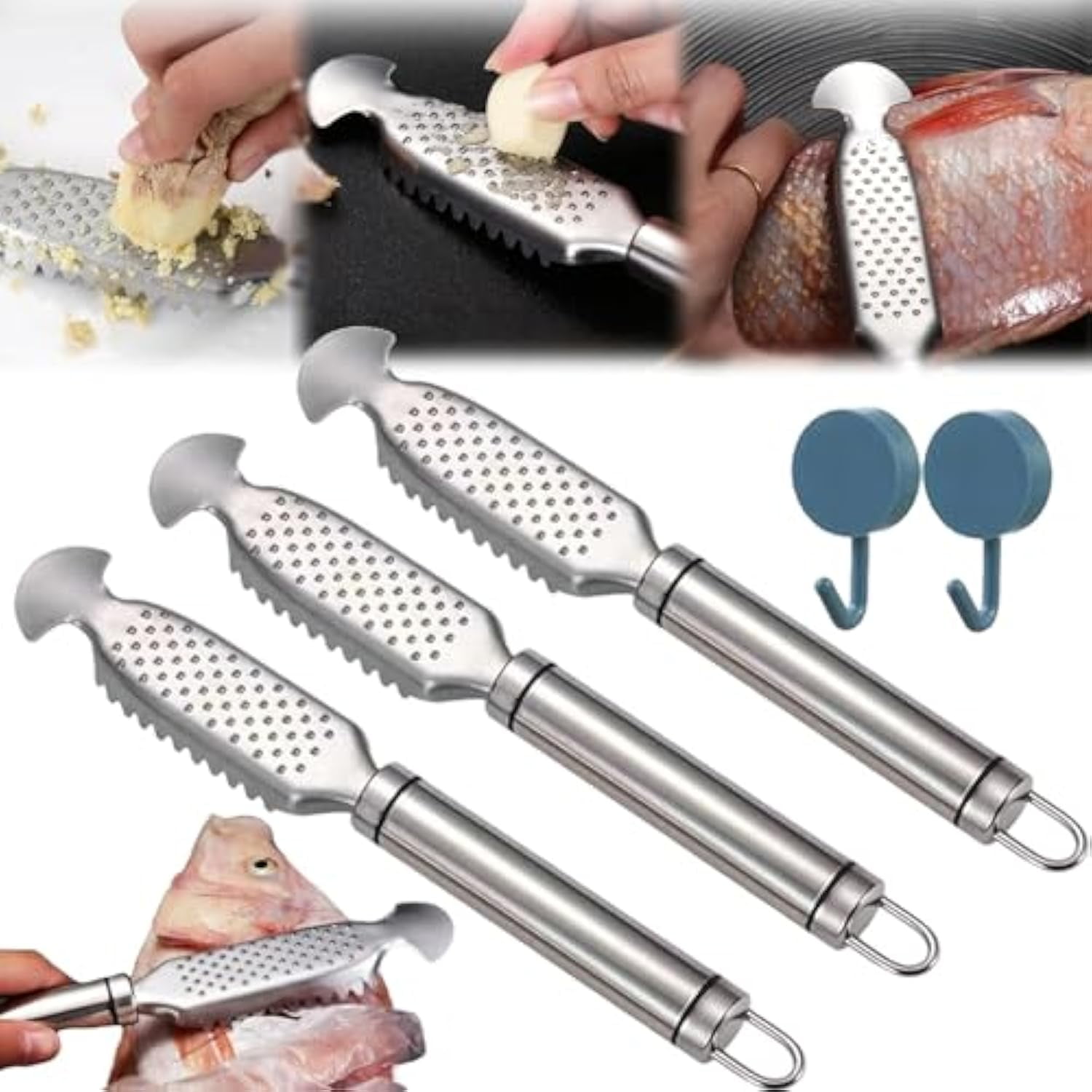 2-in-1 Stainless Steel Fish Scaler + Ginger Grater, Stainless Steel ...