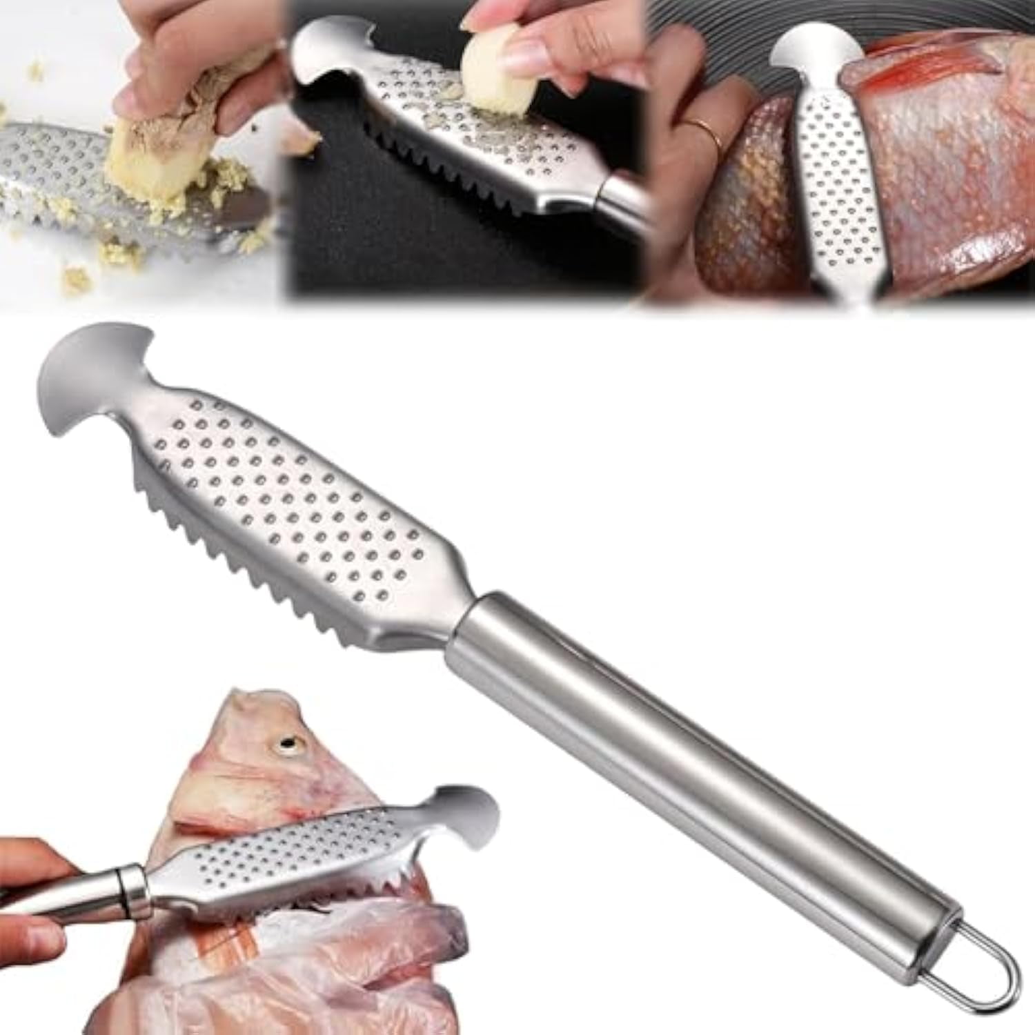 2-in-1 Stainless Steel Fish Scaler + Ginger Grater, Stainless Steel ...