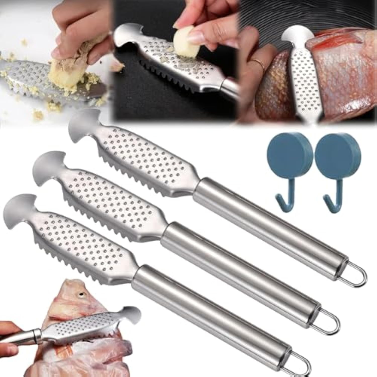 2-in-1 Stainless Steel Fish Scaler + Ginger Grater, Stainless Steel ...