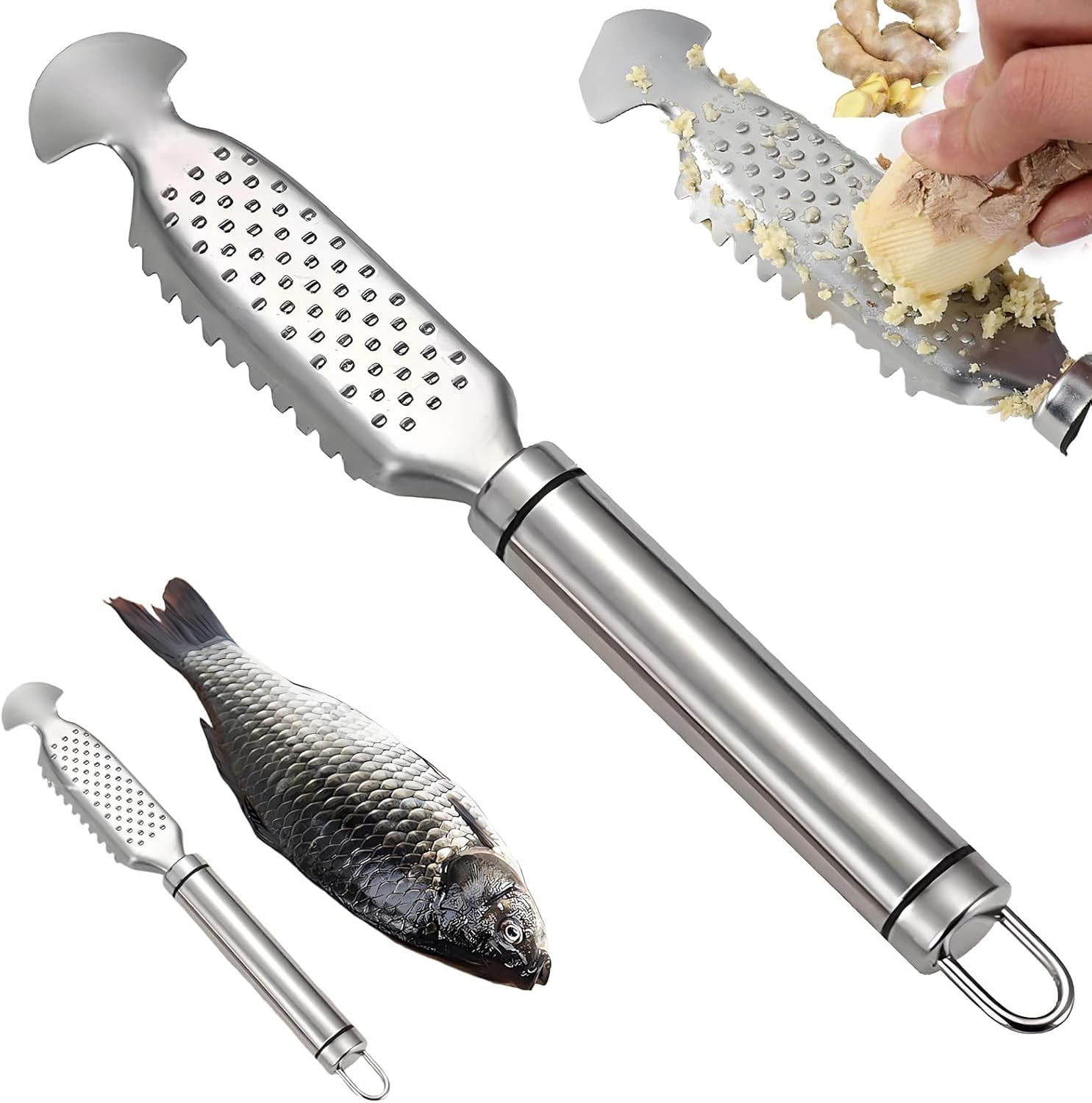 2-in-1 Stainless Steel Fish Scaler + Ginger Grater, Stainless Steel ...