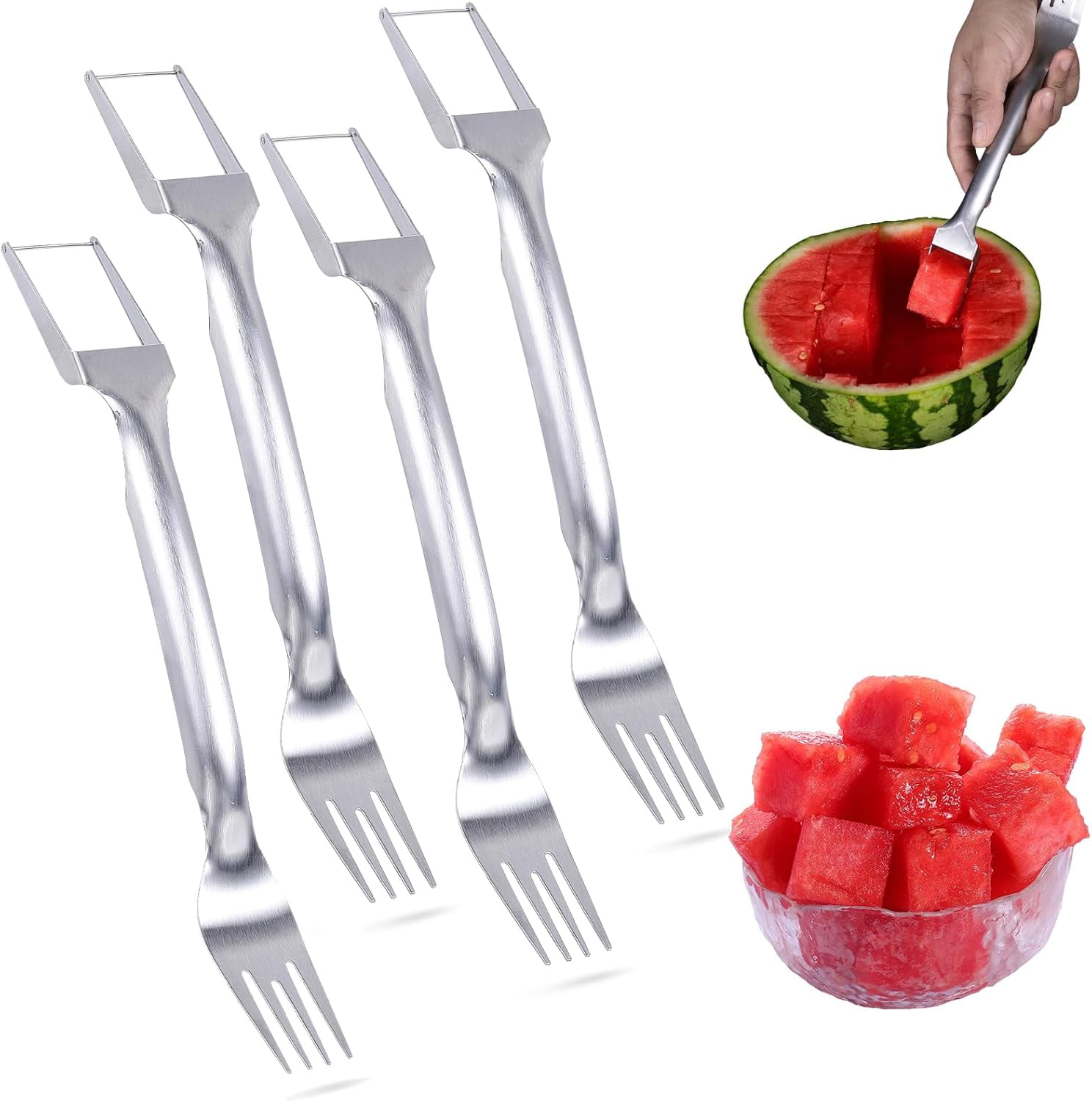 2-in-1 Stainless Steel Fruit Cutter, 2-in-1 Watermelon Fork Slicer ...