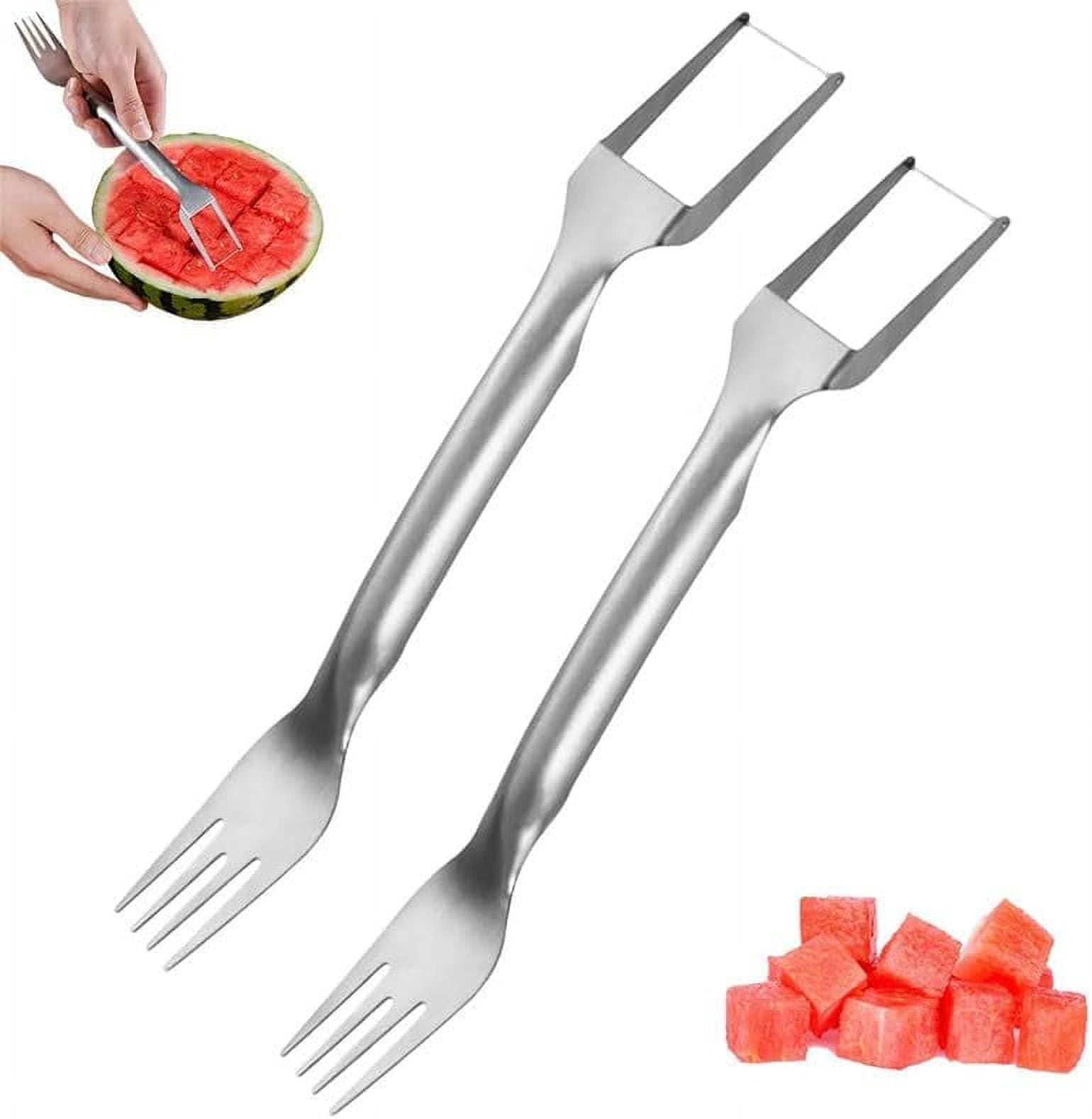 2-in-1 Stainless Steel Fruit Cutter, Watermelon Fork Slicer Tool Dual ...