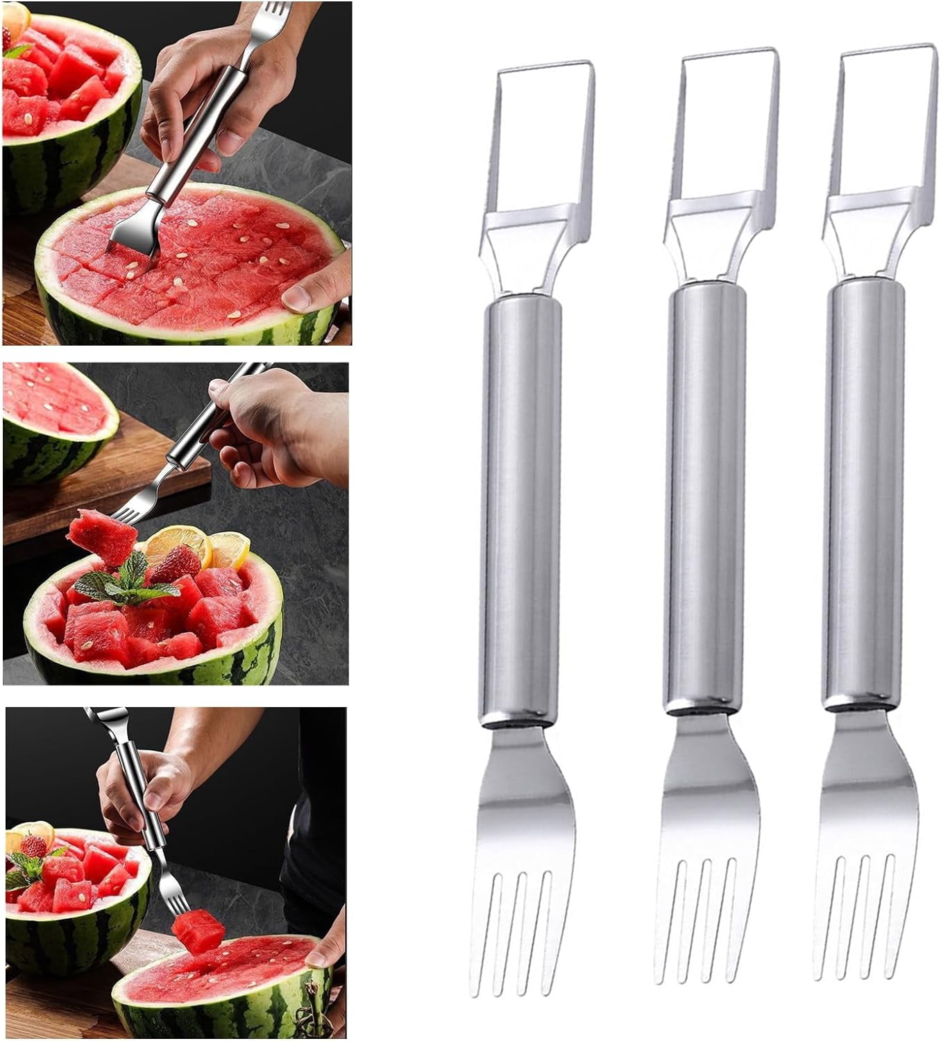2-in-1 Stainless Steel Fruit Cutter - Watermelon Slicer Fork Cutter ...