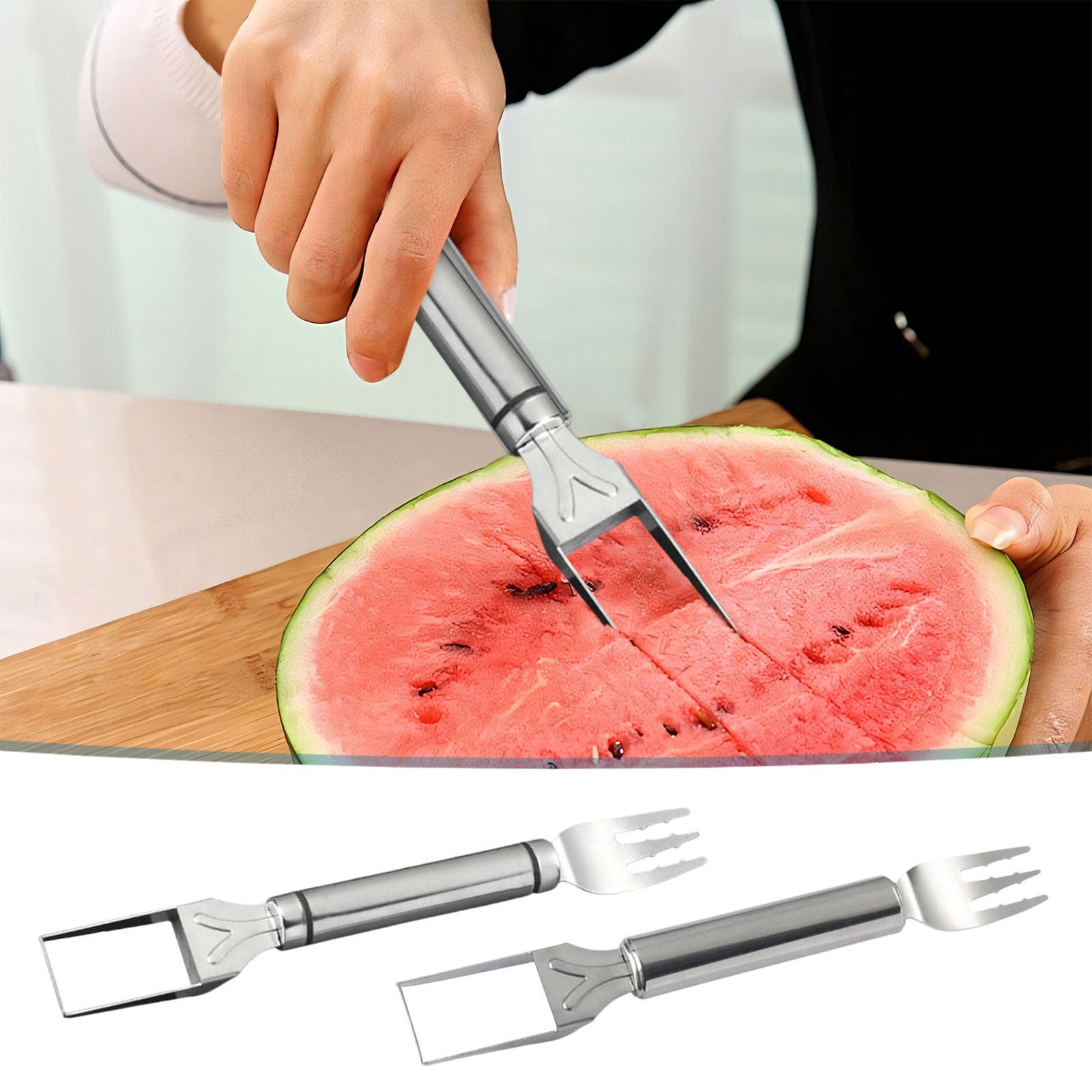 2-in-1 Stainless Steel Watermelon Cutter Slicer Tool | Portable Folding Windmill Fruit Fork ...