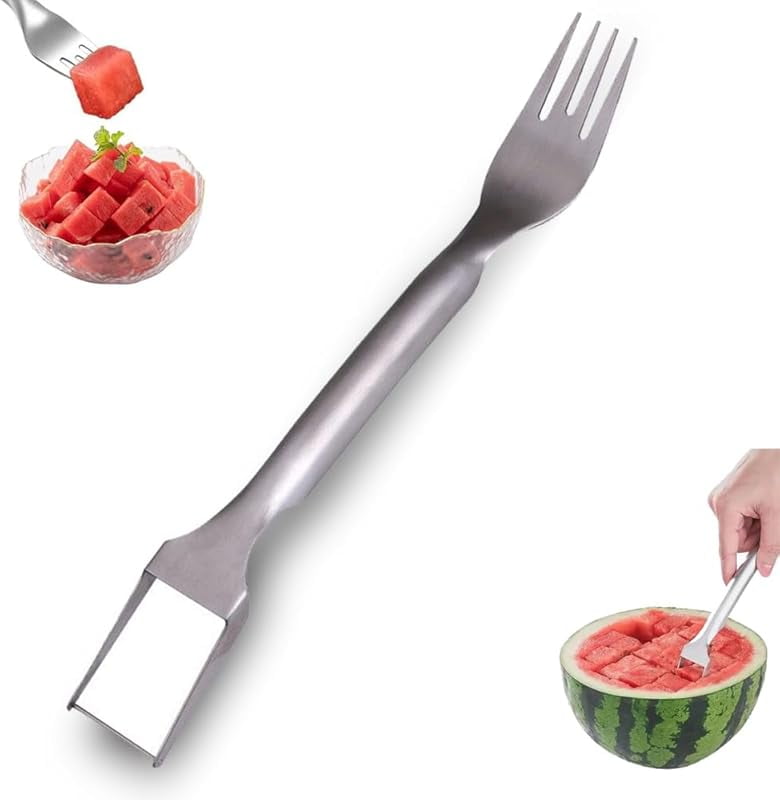 2-in-1 Stainless Steel Watermelon Fork Slicer Cutter - Portable Fruit ...