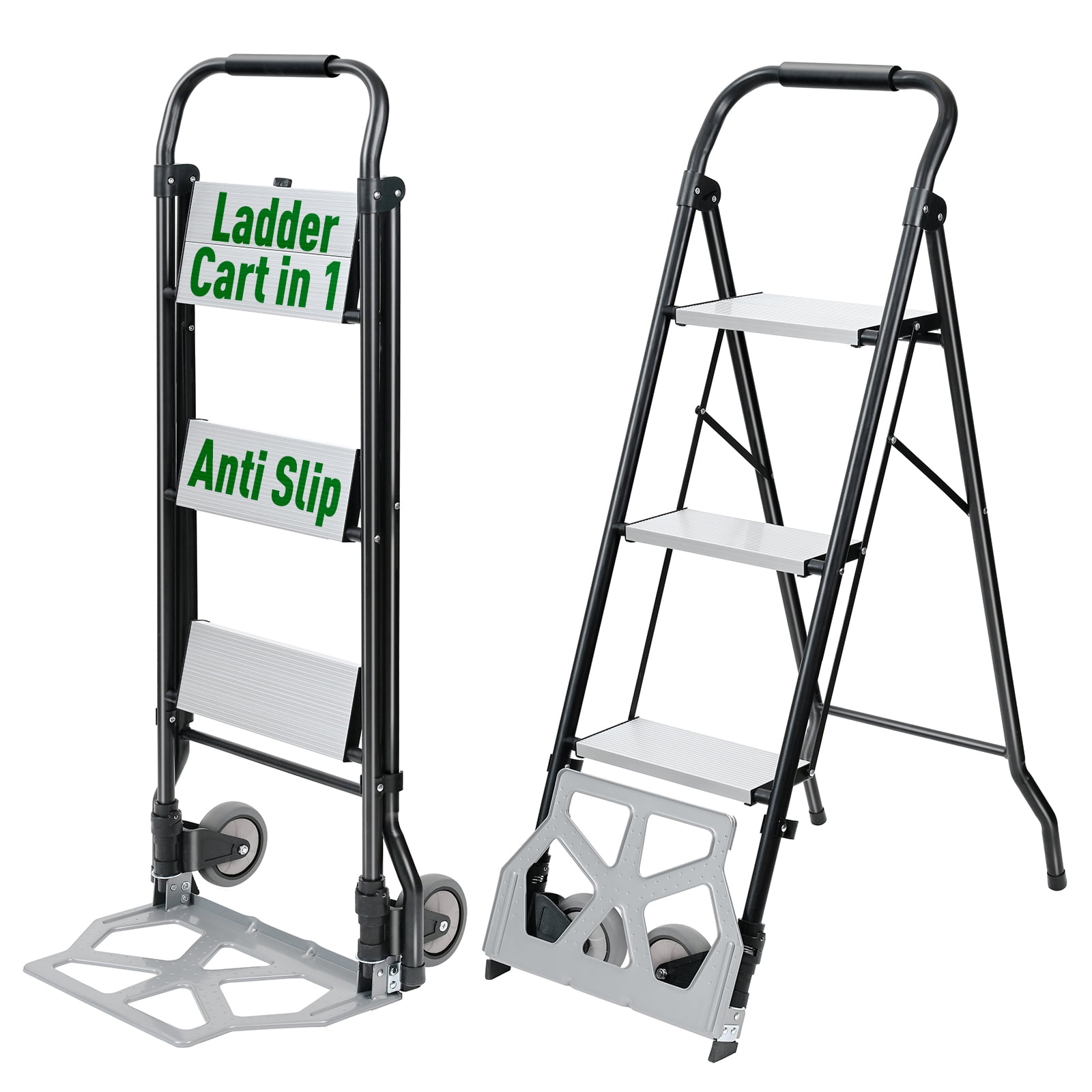 2 in 1 Step Ladder & Hand Truck,Aluminum 3 Step Stool,Folding Ladder ...