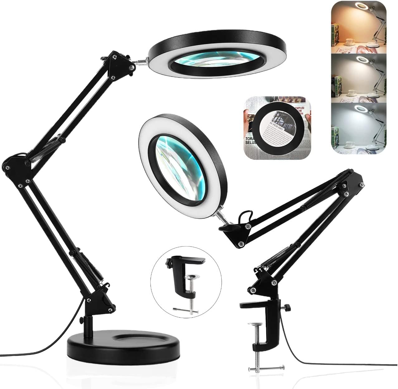 2-in-1 Stepless Dimmable LED Magnifying Desk Lamp with Clamp ...
