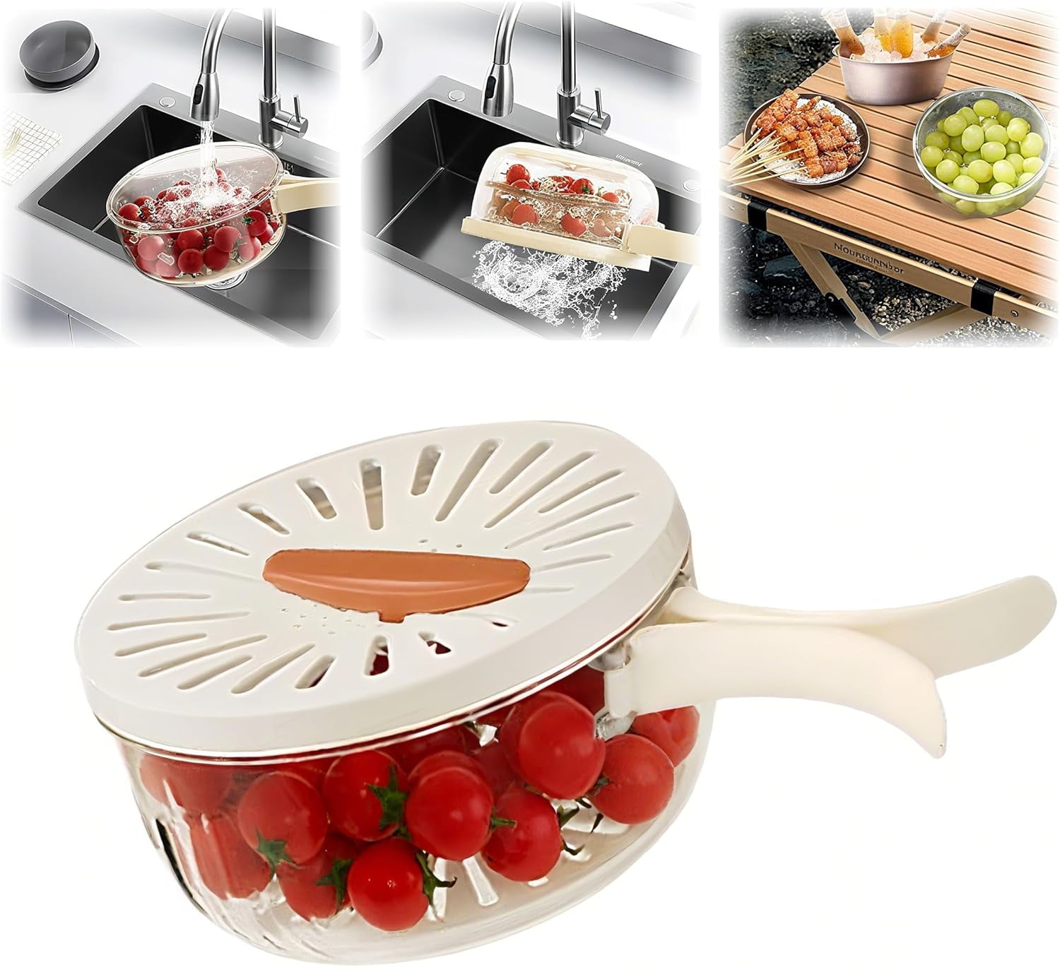 2 in 1 Strainers and Colanders,1000ml Multipurpose Drain Basket with ...