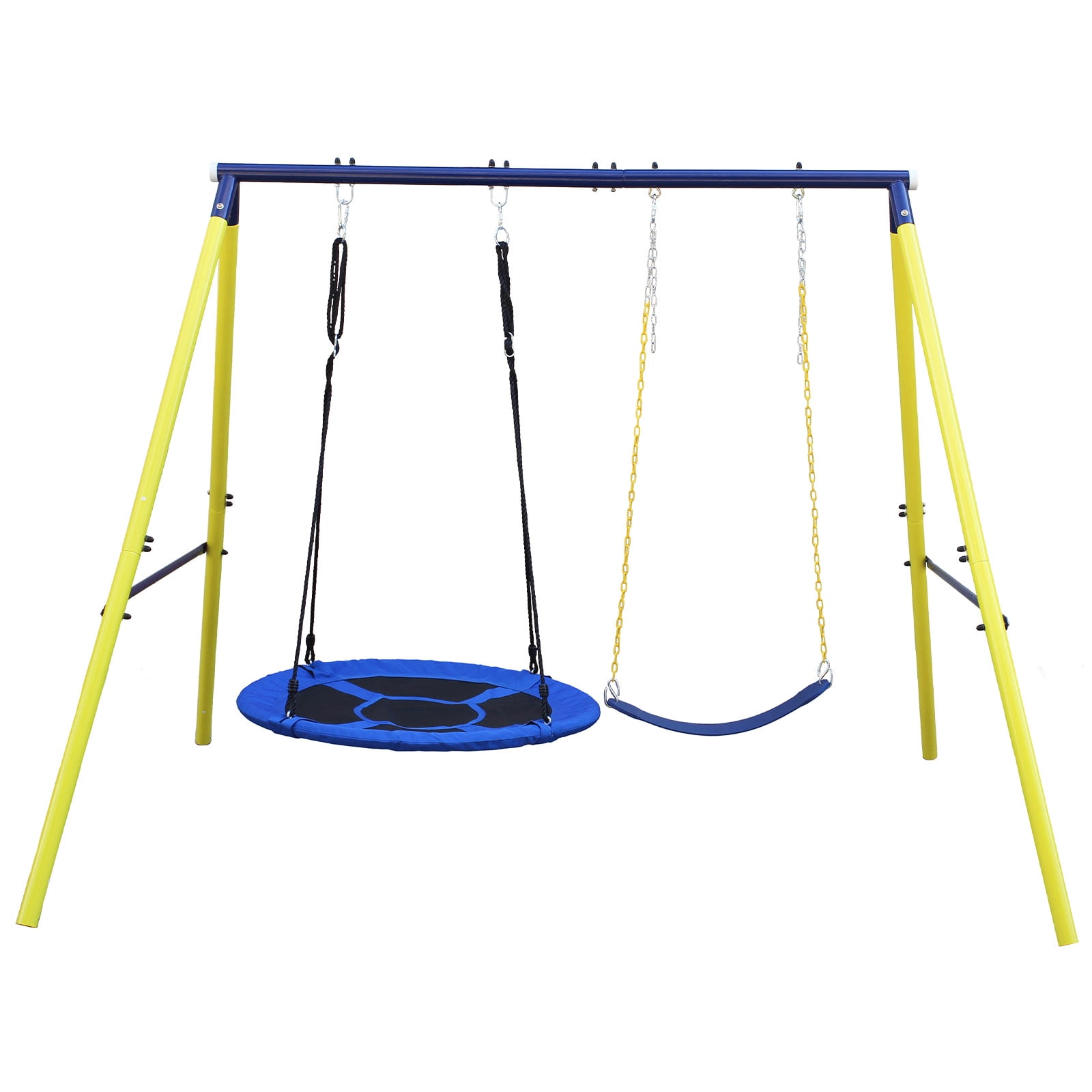 2-in-1 Kids Swing Set, Heavy Duty A-Frame Metal with Disc & Belt Swings ...