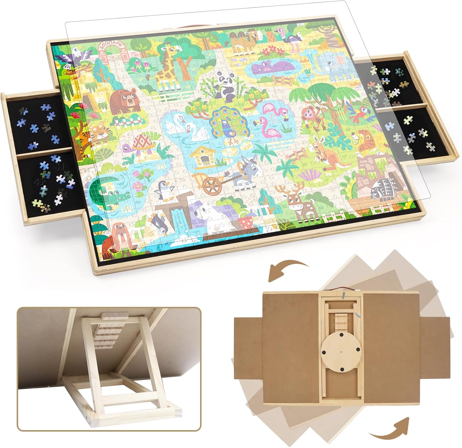 2-in-1 Tilting & Rotating Puzzle Board 1500 Pieces, Wooden Jigsaw ...