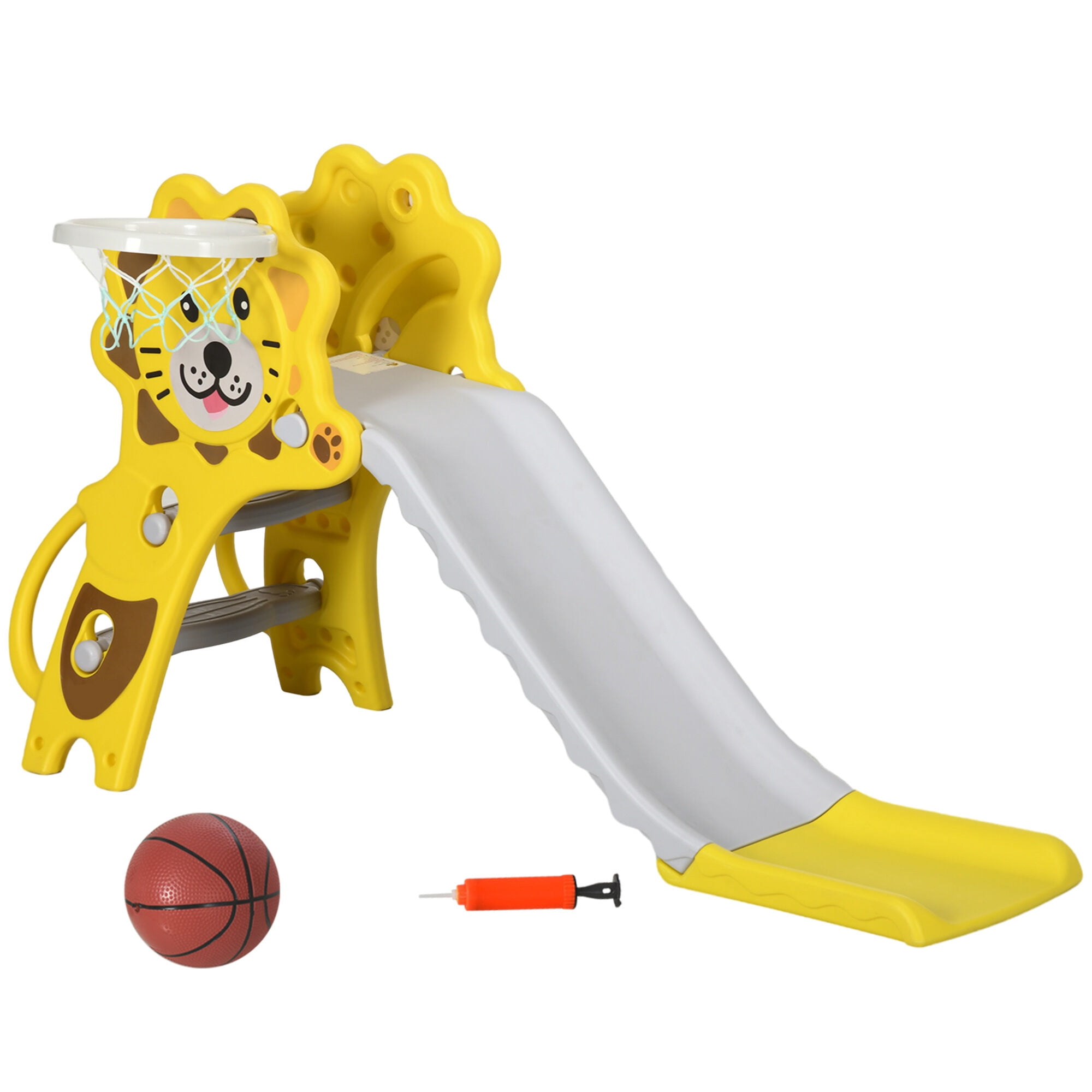 2 in 1 Toddler Slide with Basketball Hoop for Indoor Play, Yellow ...