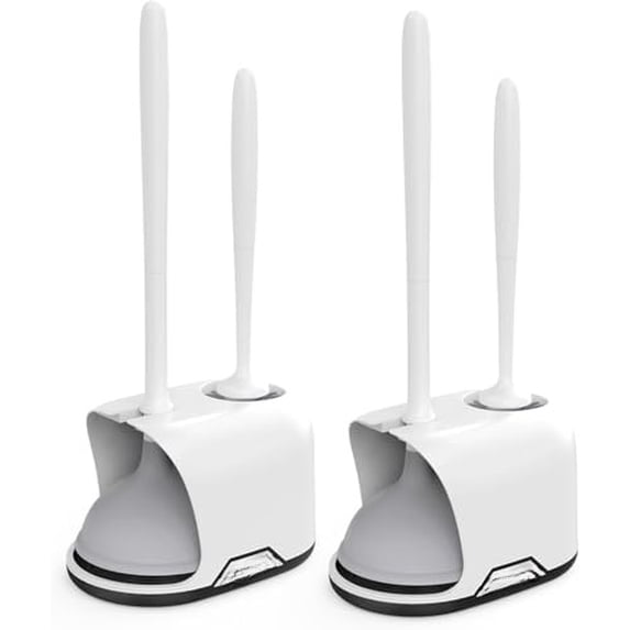 , 2 in 1 Toilet Brush and Plunger Set with Silicone Bristles, Plastic ...