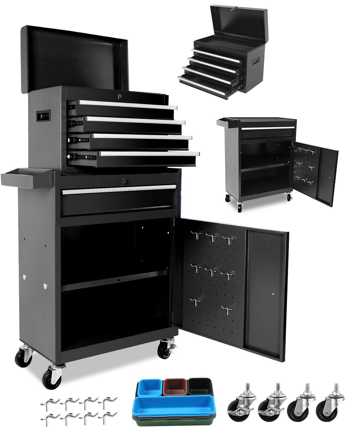 2-in-1 Tool Chest,5-Drawer Steel Tool Chest,Heavy Duty Rolling Tool ...
