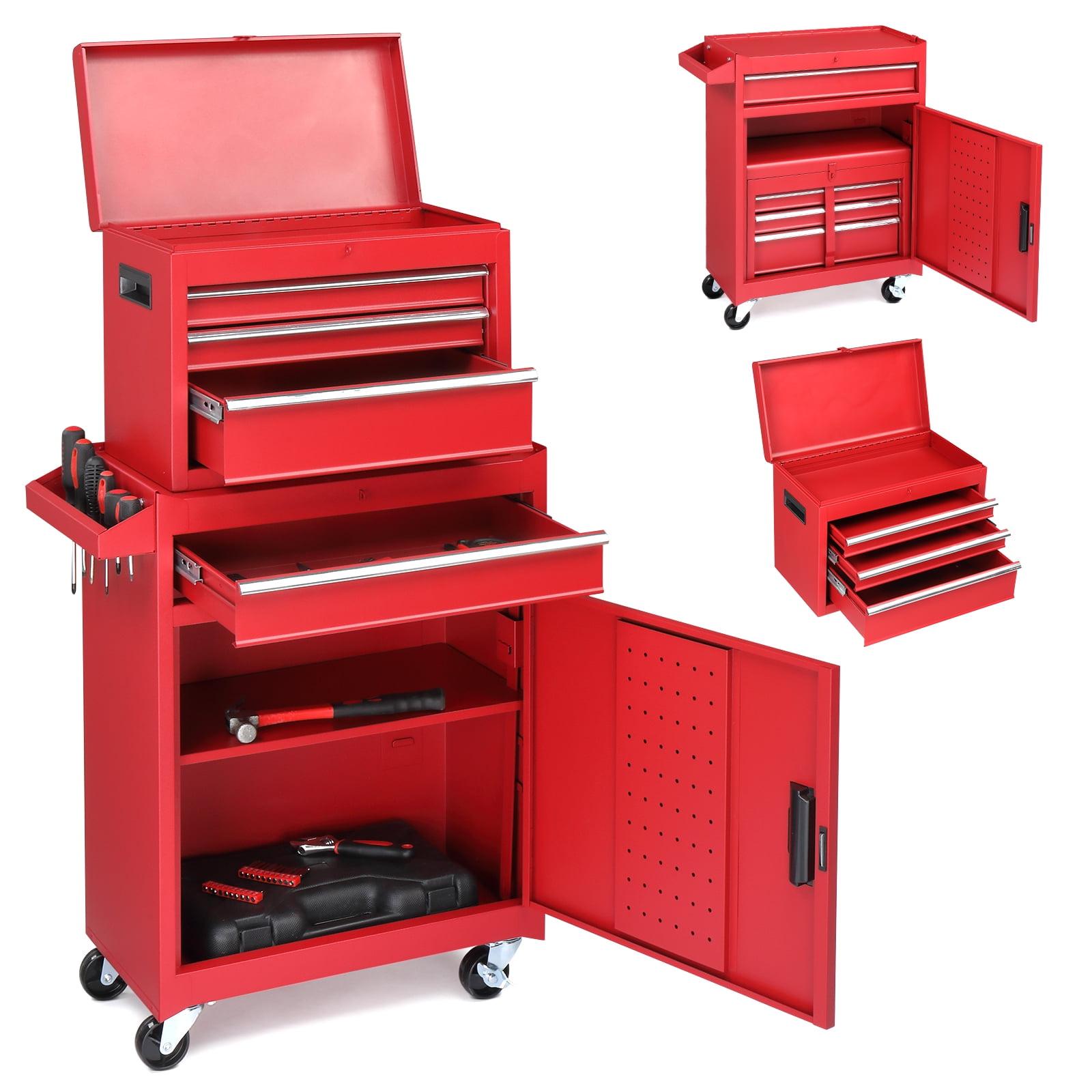 2-in-1 Tool Chest with Drawers, SUREGO 2-Tier Rolling Tool Box ...