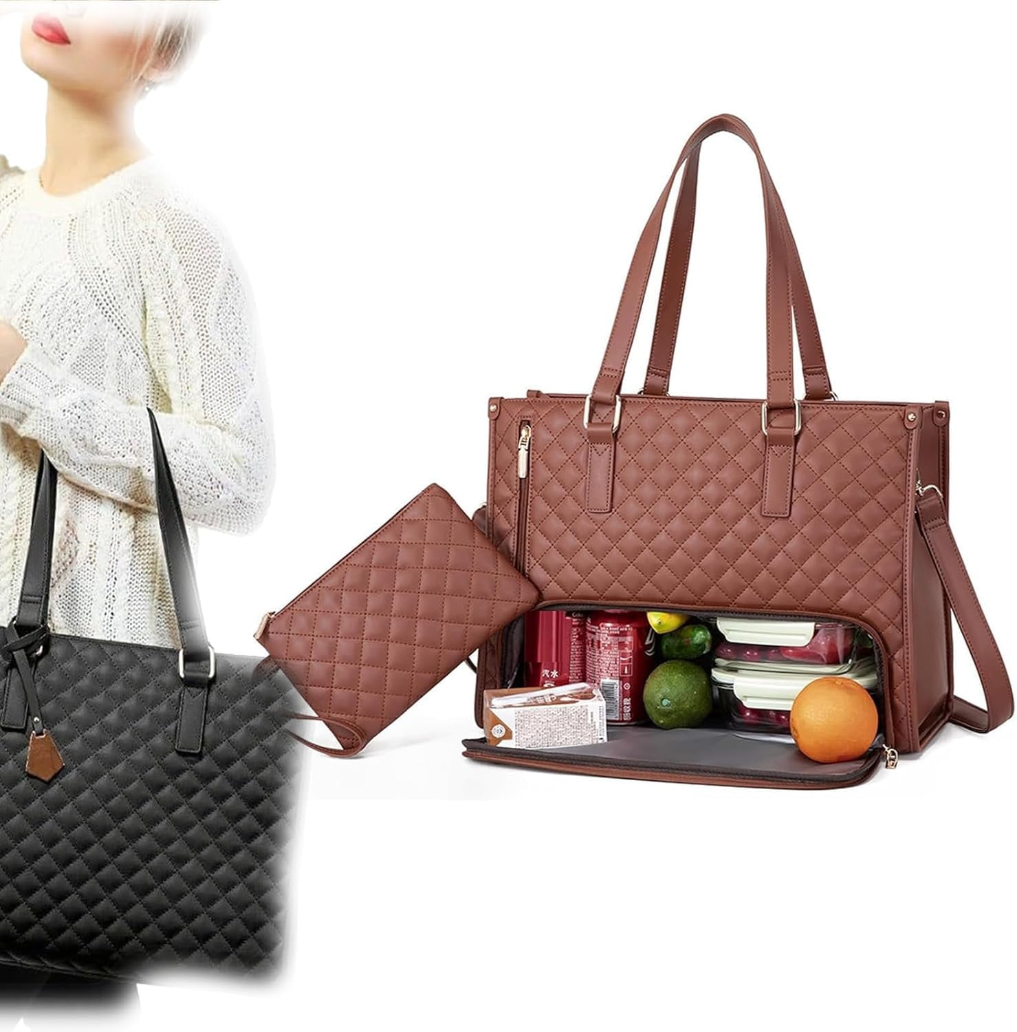 2 in 1 Tote Bag Lunch Bag Combo, 15.6 Inch Tote Bag with Lunch ...