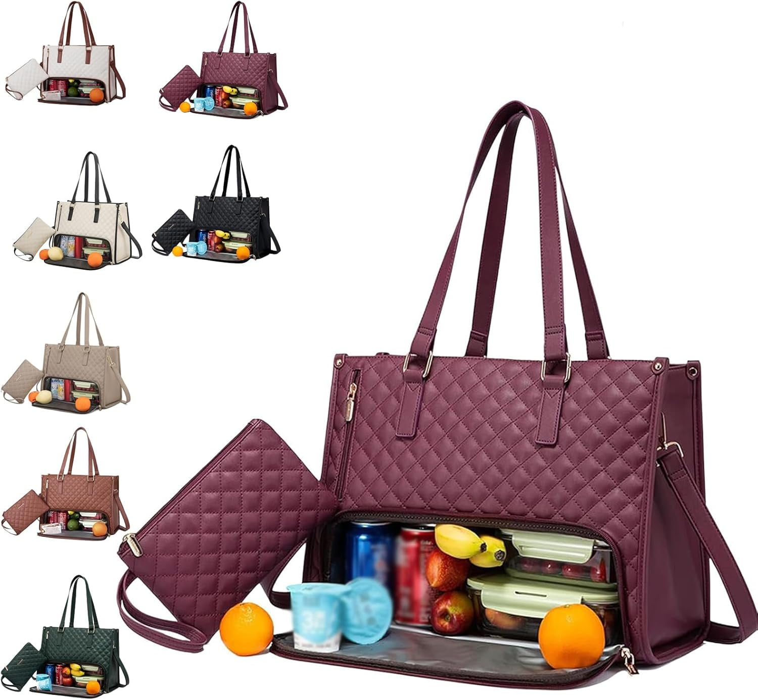 2 in 1 Tote Bag Lunch Bag Combo, 15.6 Inch Tote Bag with Lunch ...