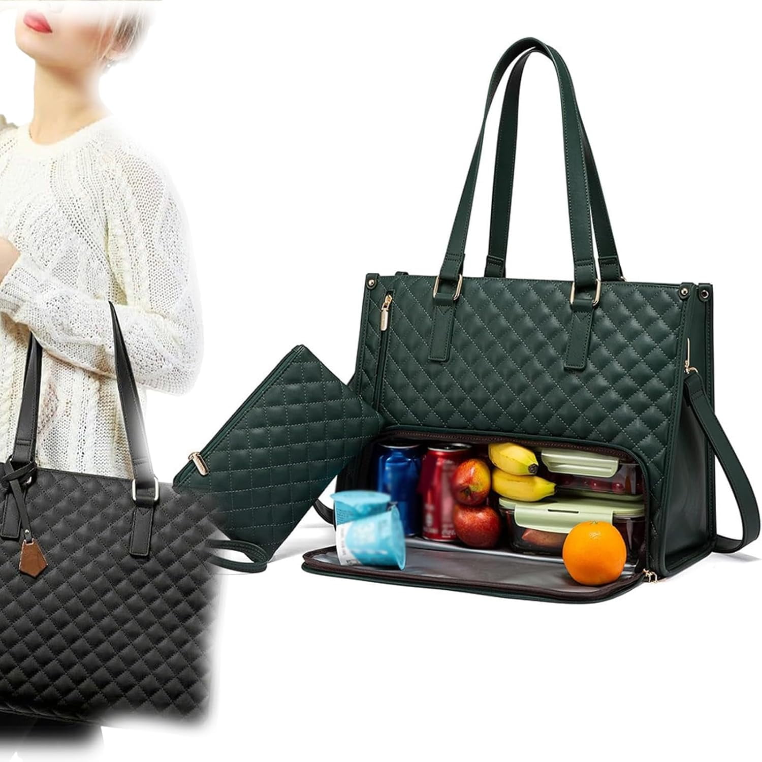 2 in 1 Tote Bag Lunch Bag Combo, 15.6 Inch Tote Bag with Lunch ...