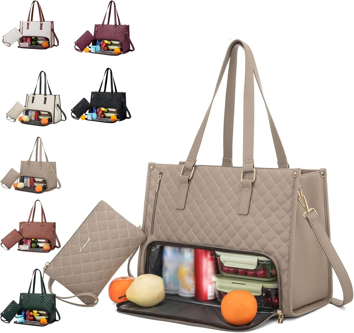 2 in 1 Tote Bag Lunch Bag Combo, 15.6 Inch Tote Bag with Lunch ...