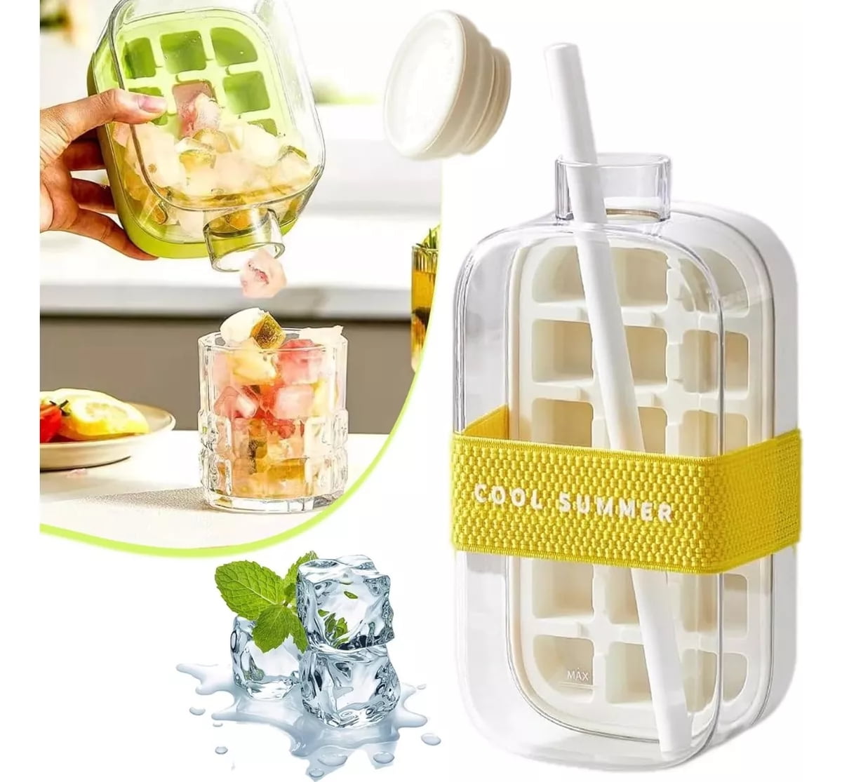 2-in-1 Touchless Ice Cube Water Bottle Leakproof BPA-Free Sports Bottle ...