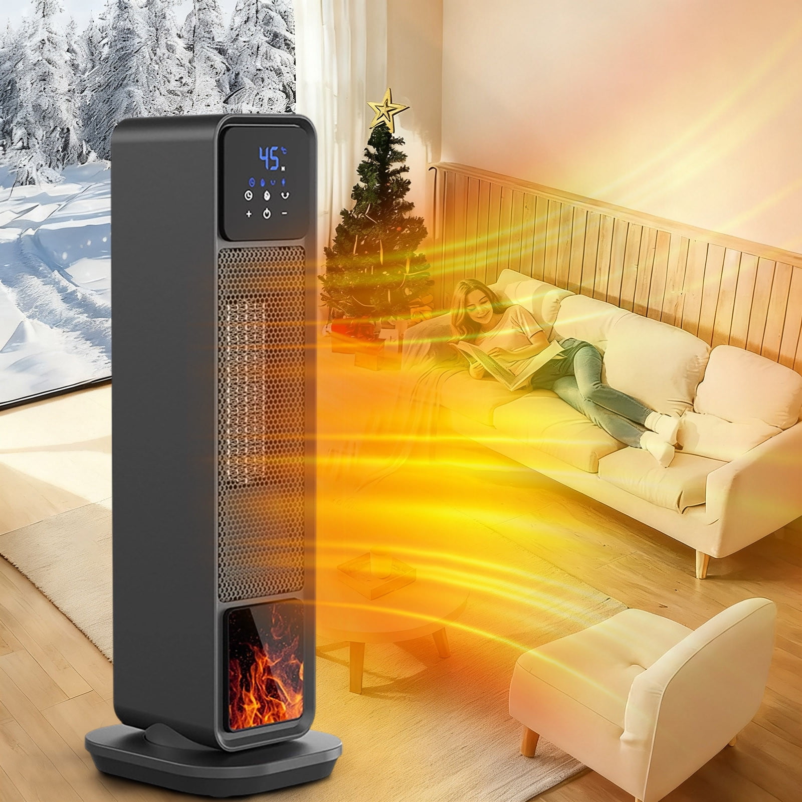 2-in-1 Tower Heater And Fan Combo, 24" Electric Space Heater for Indoor ...