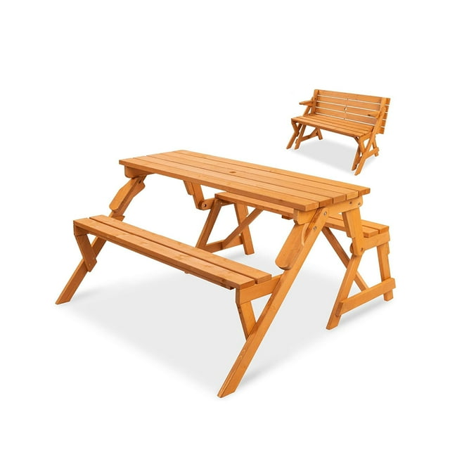 2-in-1 Transforming Interchangeable Outdoor Wooden Picnic Table w ...