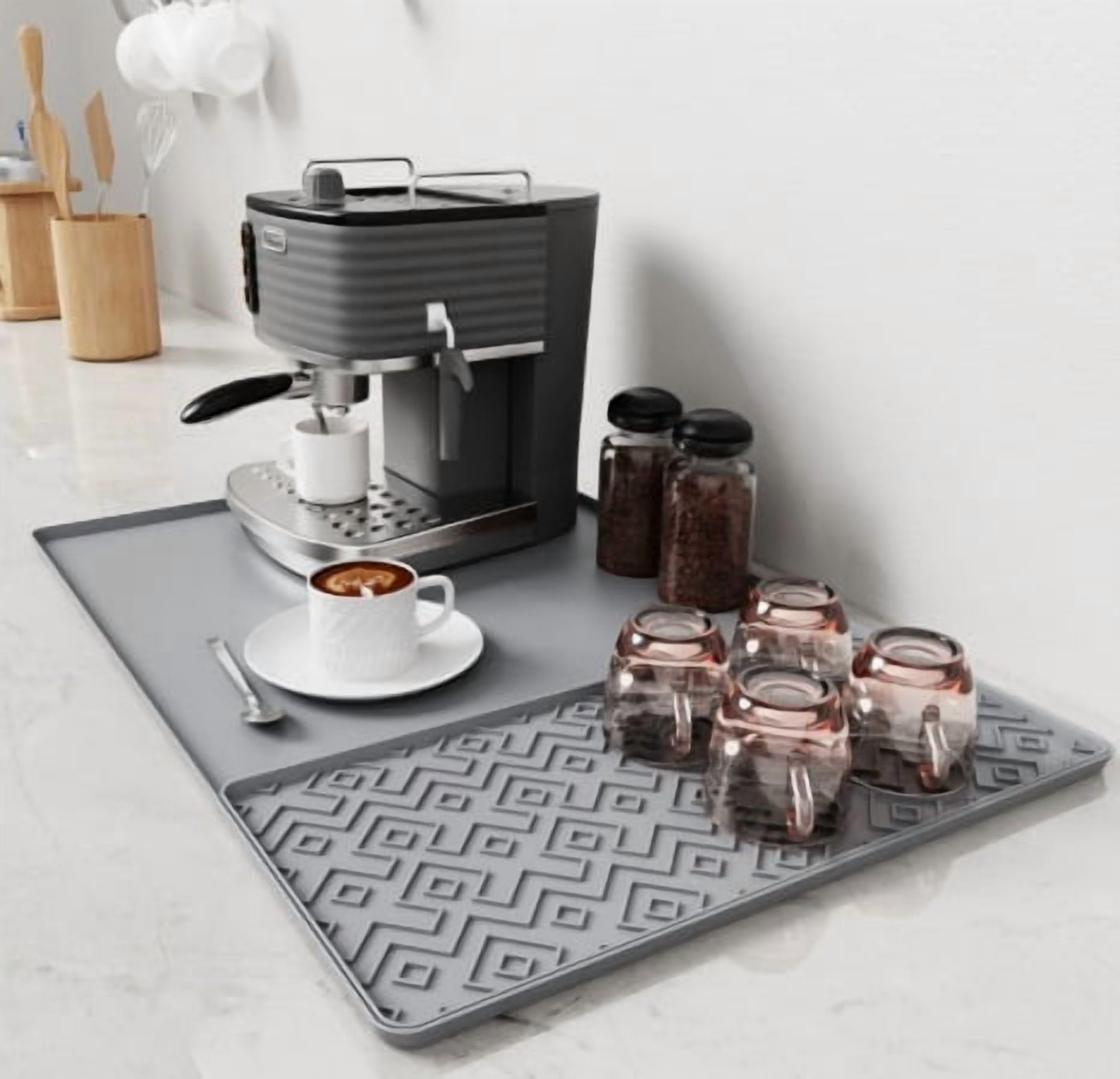 (2-in-1) Tray Mat + Draining Mat -- Silicone Coffee Machine Mat, Bar ...