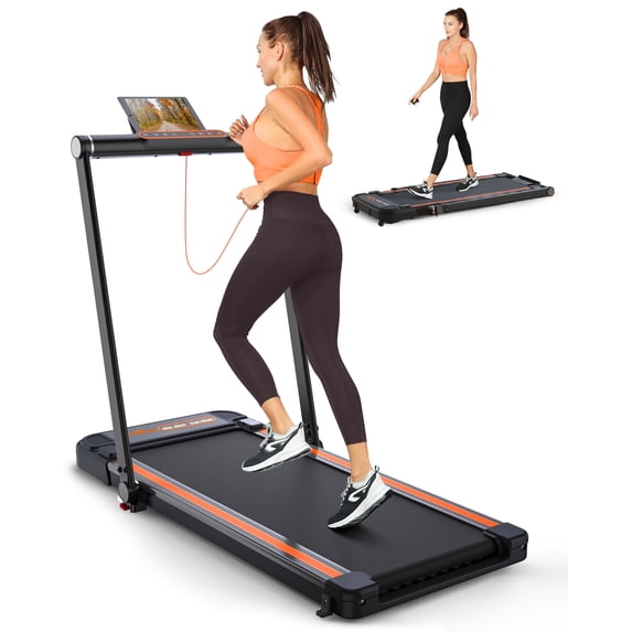 THERUN 2-in-1 Folding Treadmill, Under Desk Walking Pad, 2.5HP, 17in ...