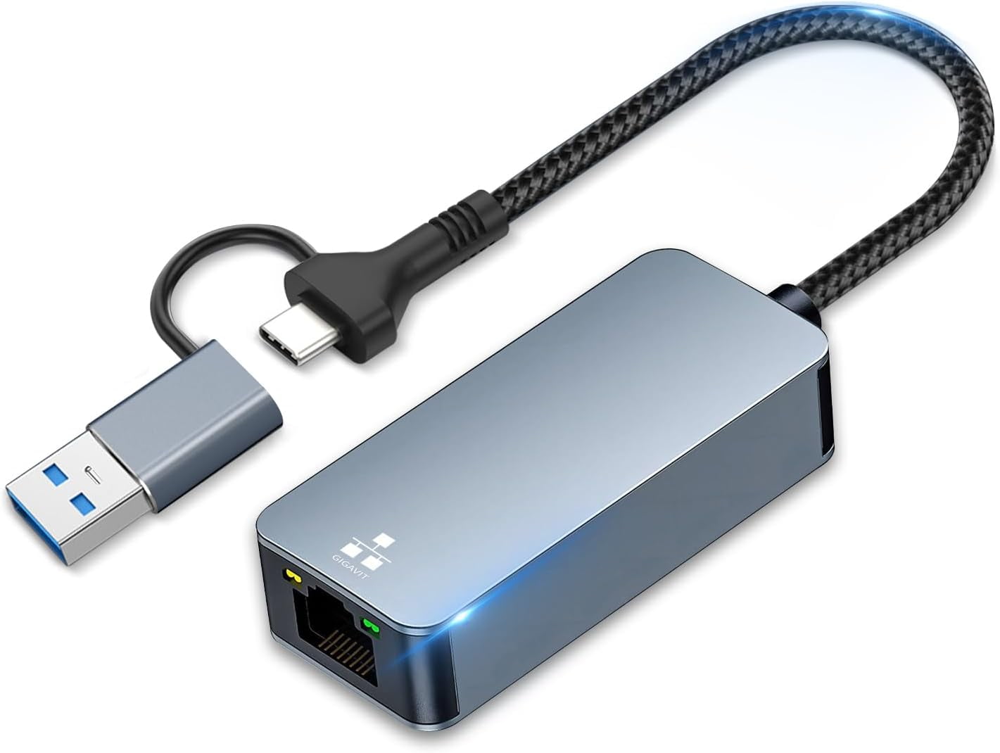2-in-1 USB C to Ethernet Adapter 2.5Gbps, Type-C to RJ45 Ethernet ...