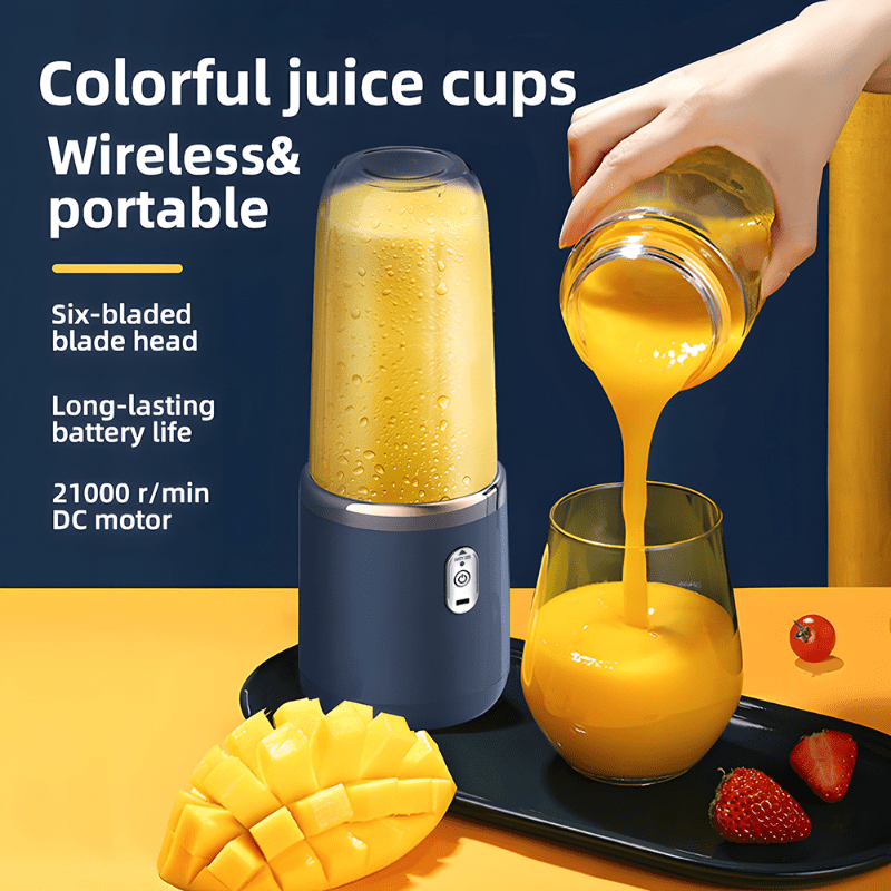 2-in-1 USB Rechargeable Blender & Juicer 6 Blades 500ml Dual Cups 3000mAh Battery Portable for ...